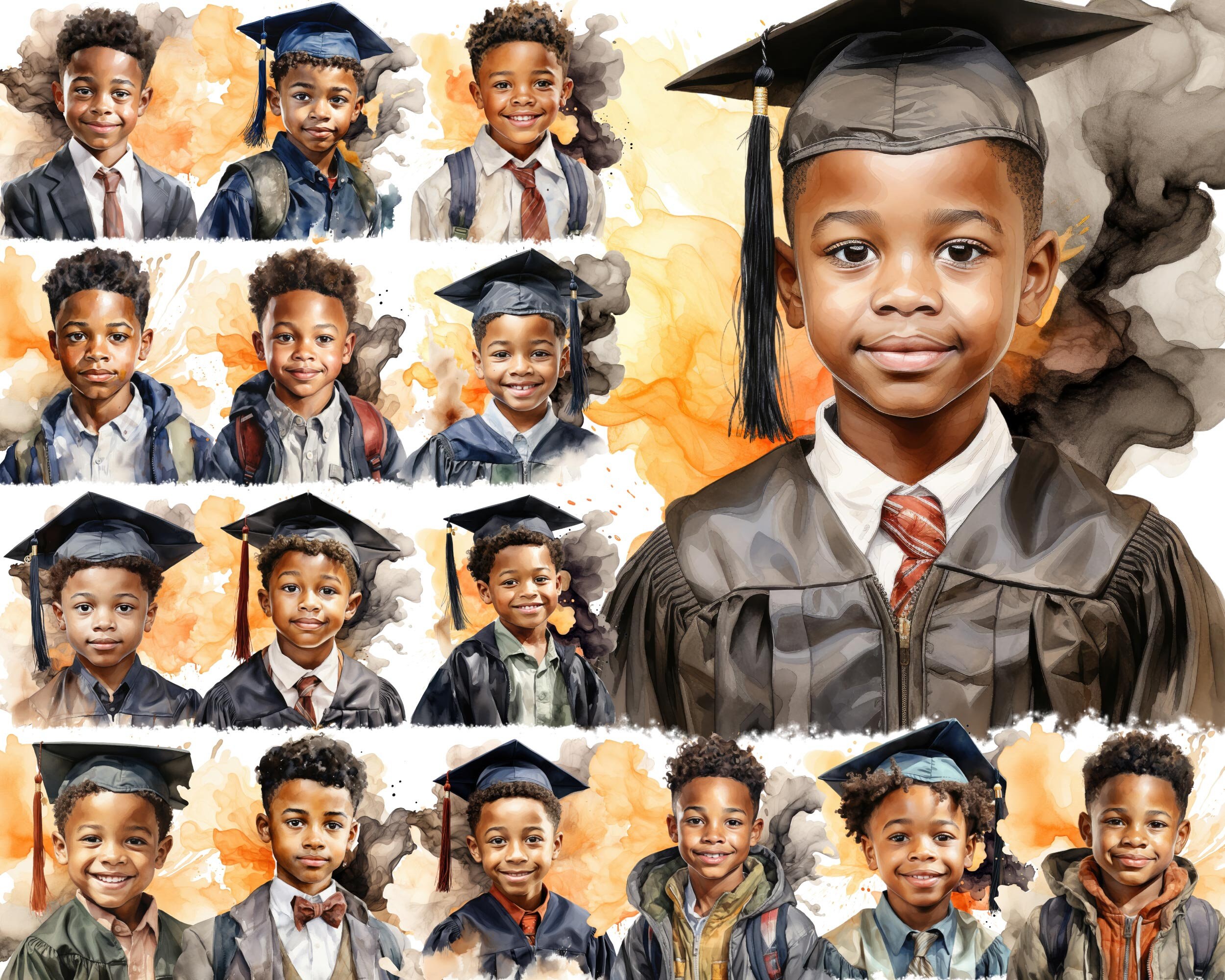 Black Clipart of African American Boys Graduating Kindergarten. Sweet ...