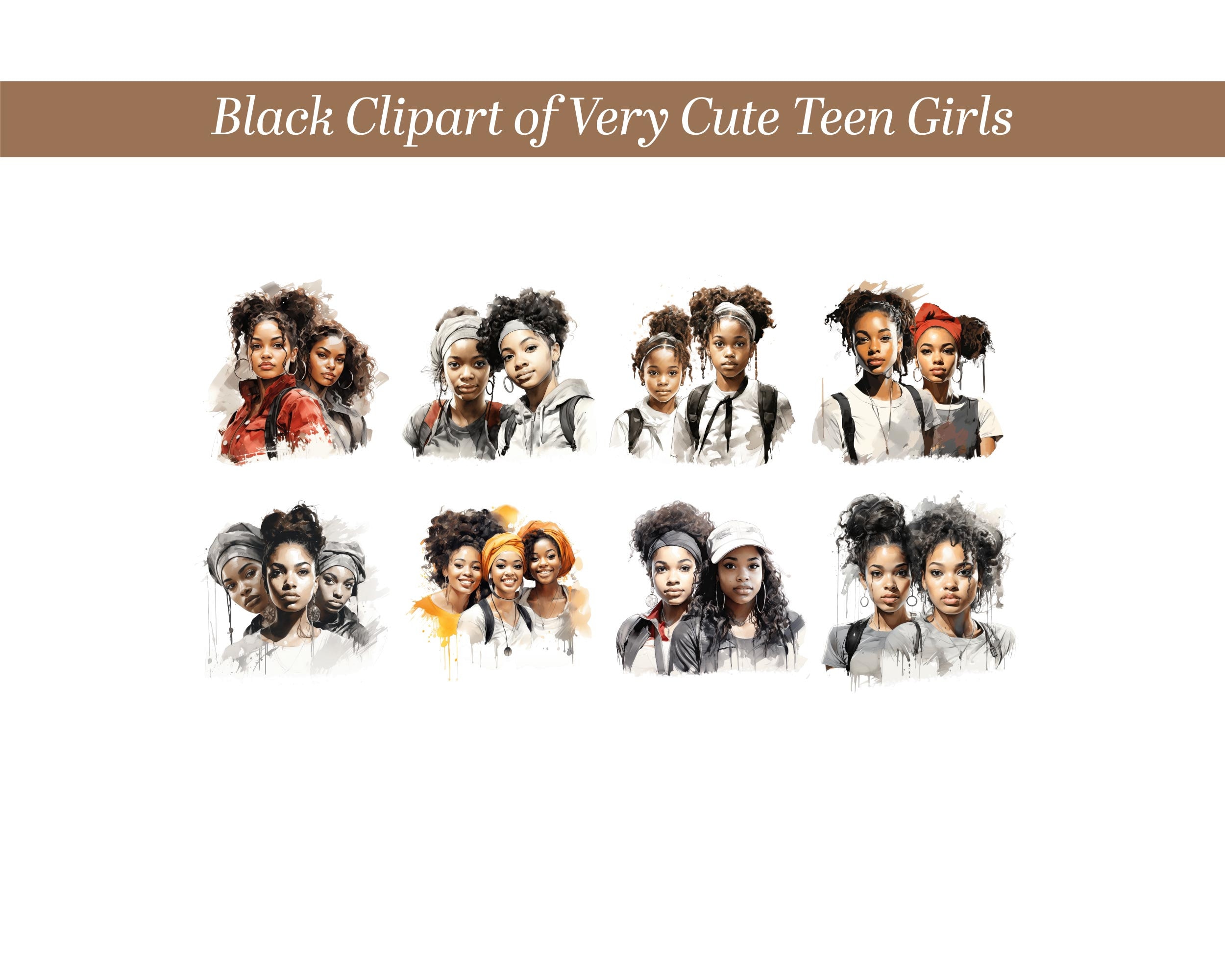 African American Teen Girls in Beautiful Clipart. Black Girl Magic ...