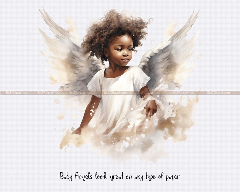 Black Child Clipart of African American Baby Angels Floating on a Cloud ...