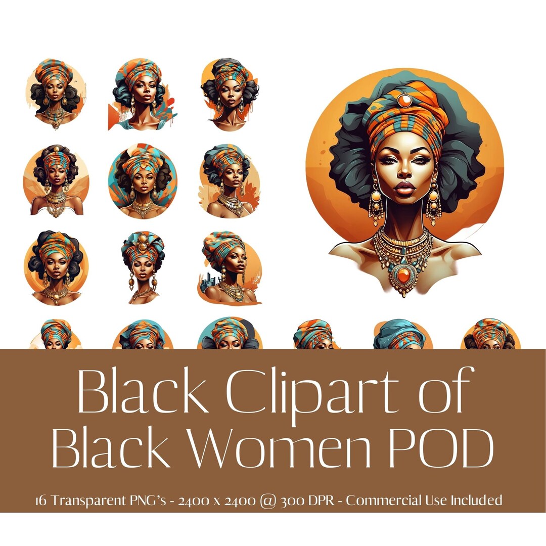 Black Women Clipart. African American Women Headwrap. Perfect for Print ...