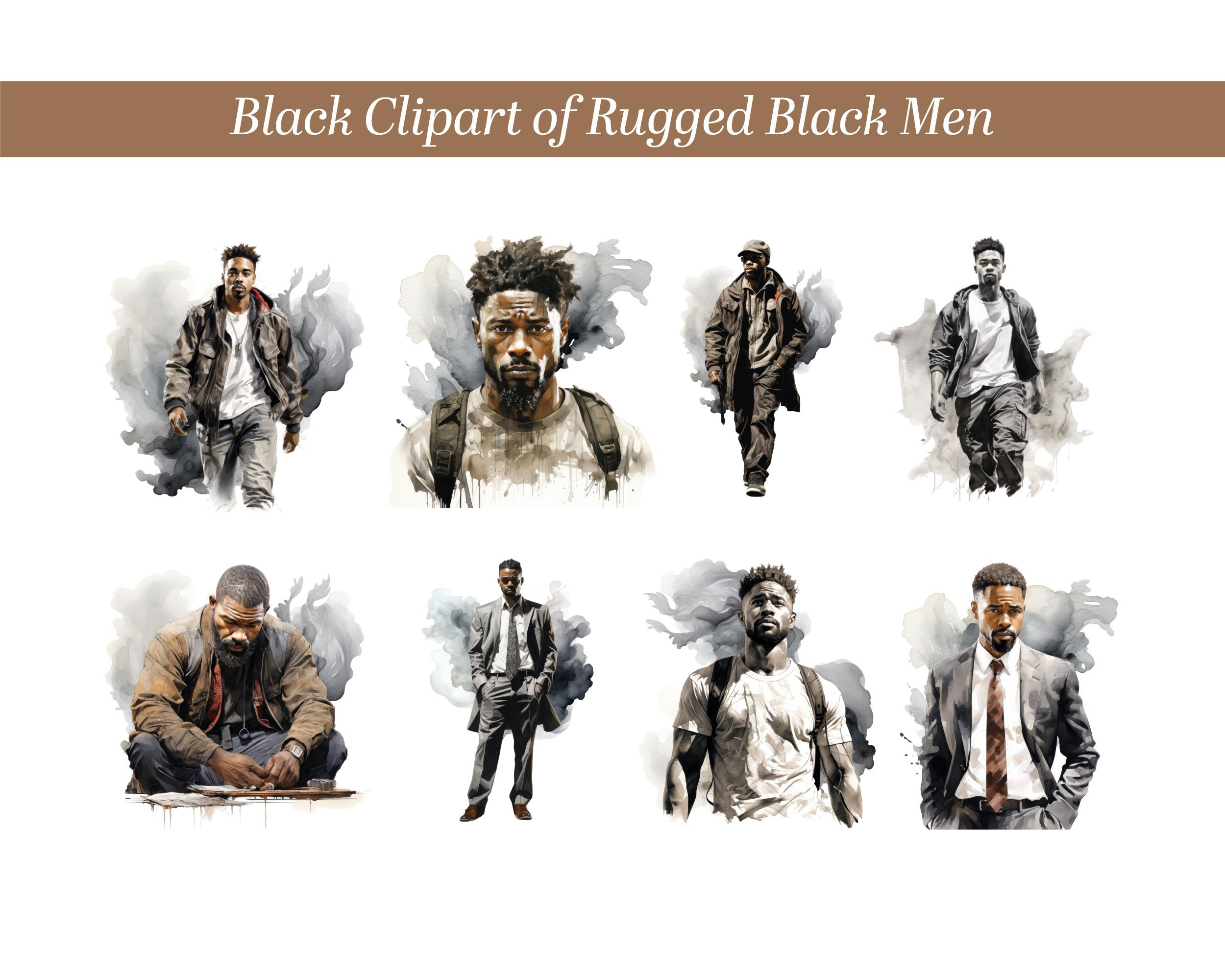 Black Clipart. African American Watercolor Clipart of Rugged Masculine ...