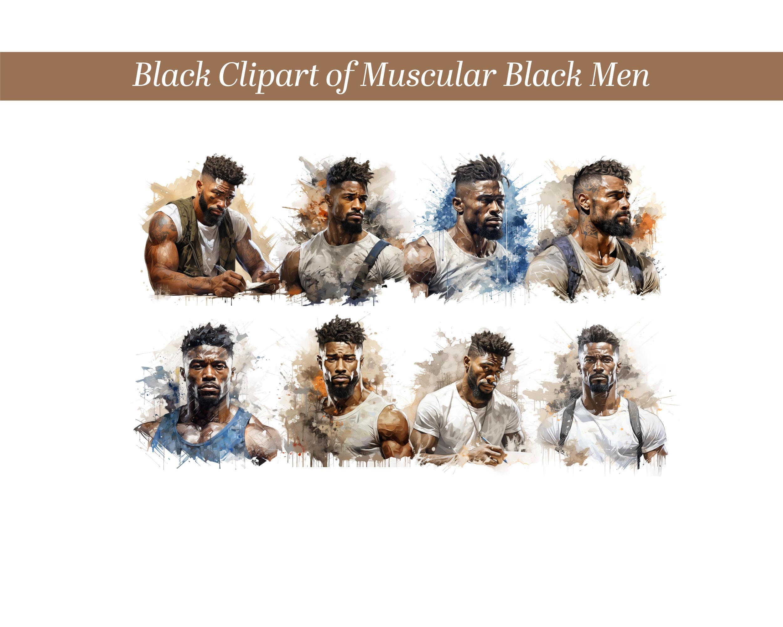 Clipart of Muscular Black Men. Black Clipart. Digital Download. African ...