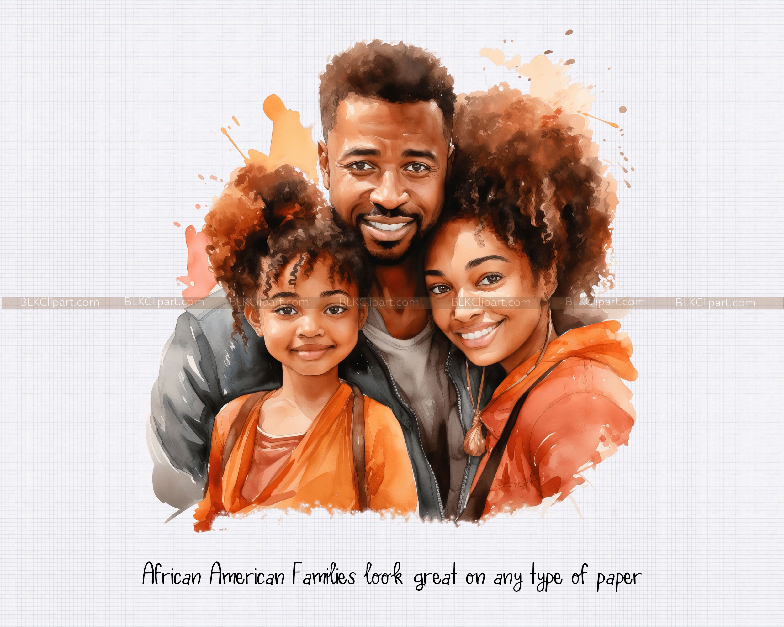 Watercolor African American Family Clipart: Transparent PNG (commercial ...