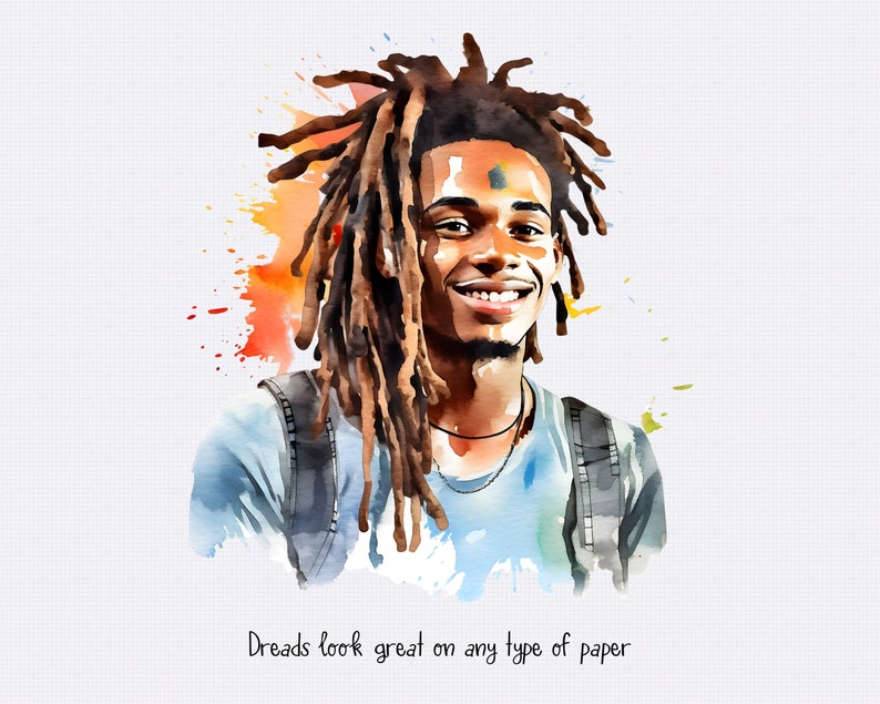 African American Clipart. Watercolor Clipart Set of Beautiful Black Men ...