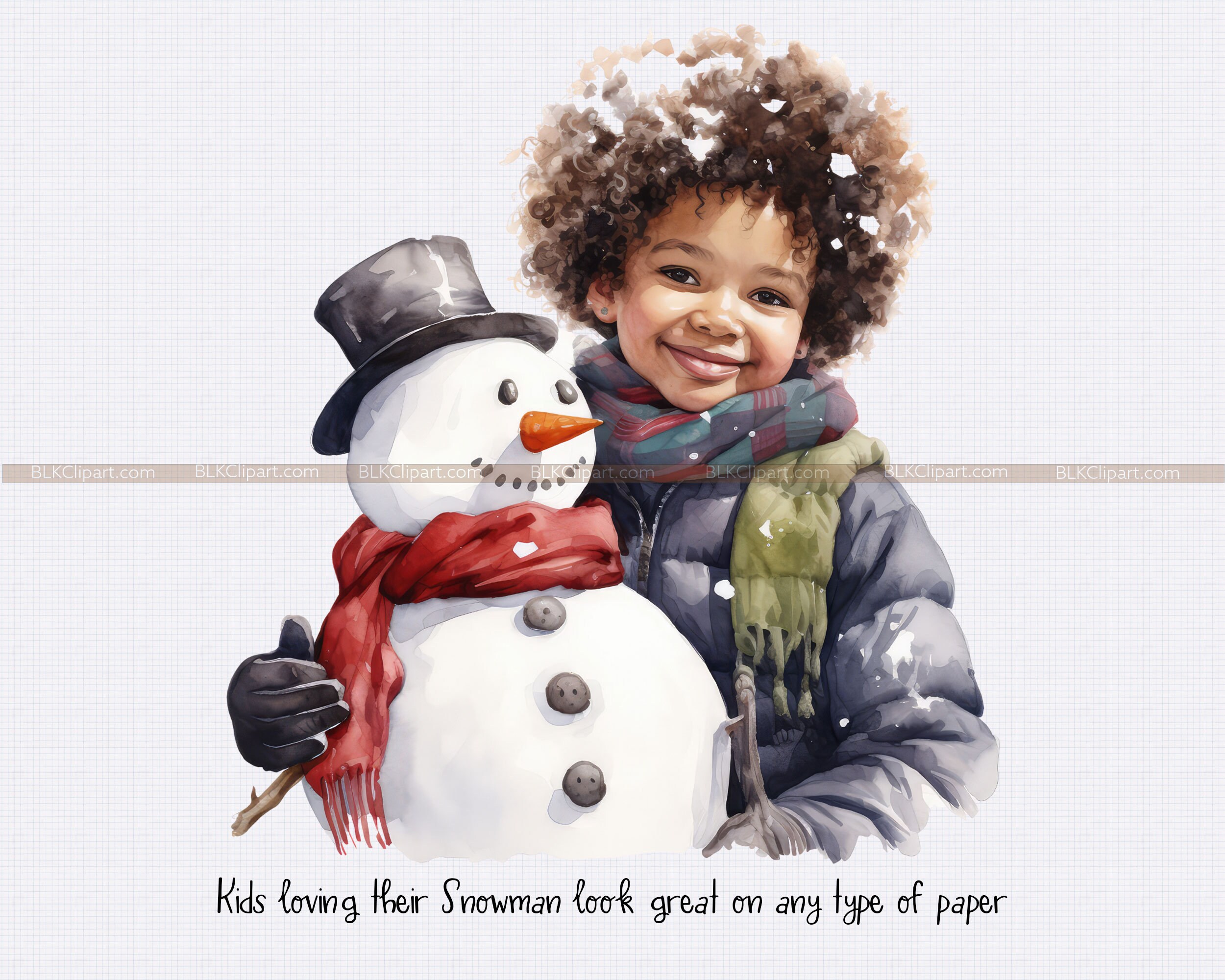 Clipart of African American Kids Loving Their Snowman. Commercial Use ...