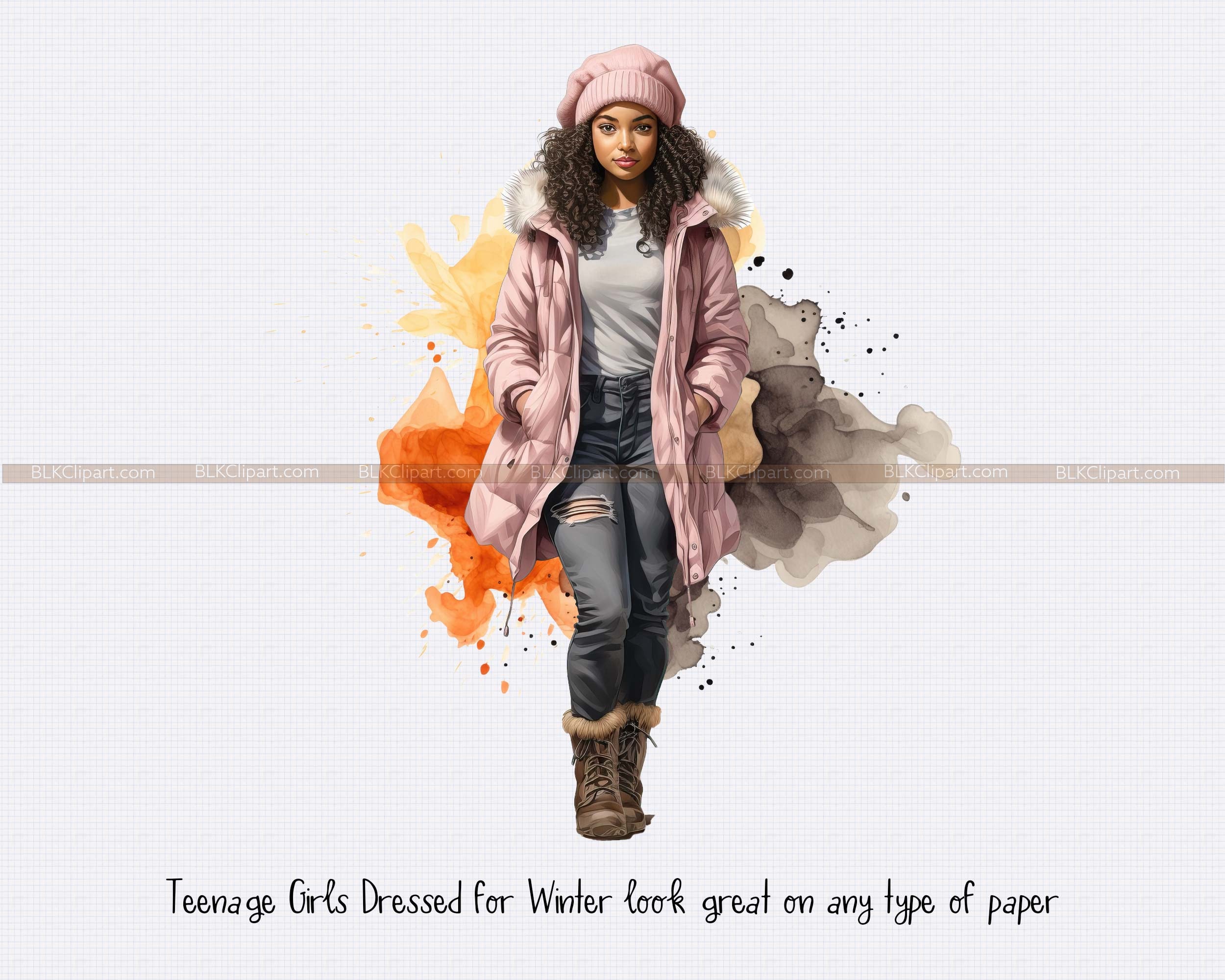 Clipart. African American Teenage Girls Wearing Their Favorite Winter ...