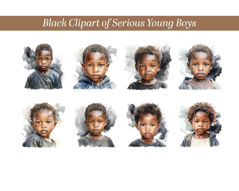 Black Clipart of Serious Young African American Boys Who Have Seen a ...