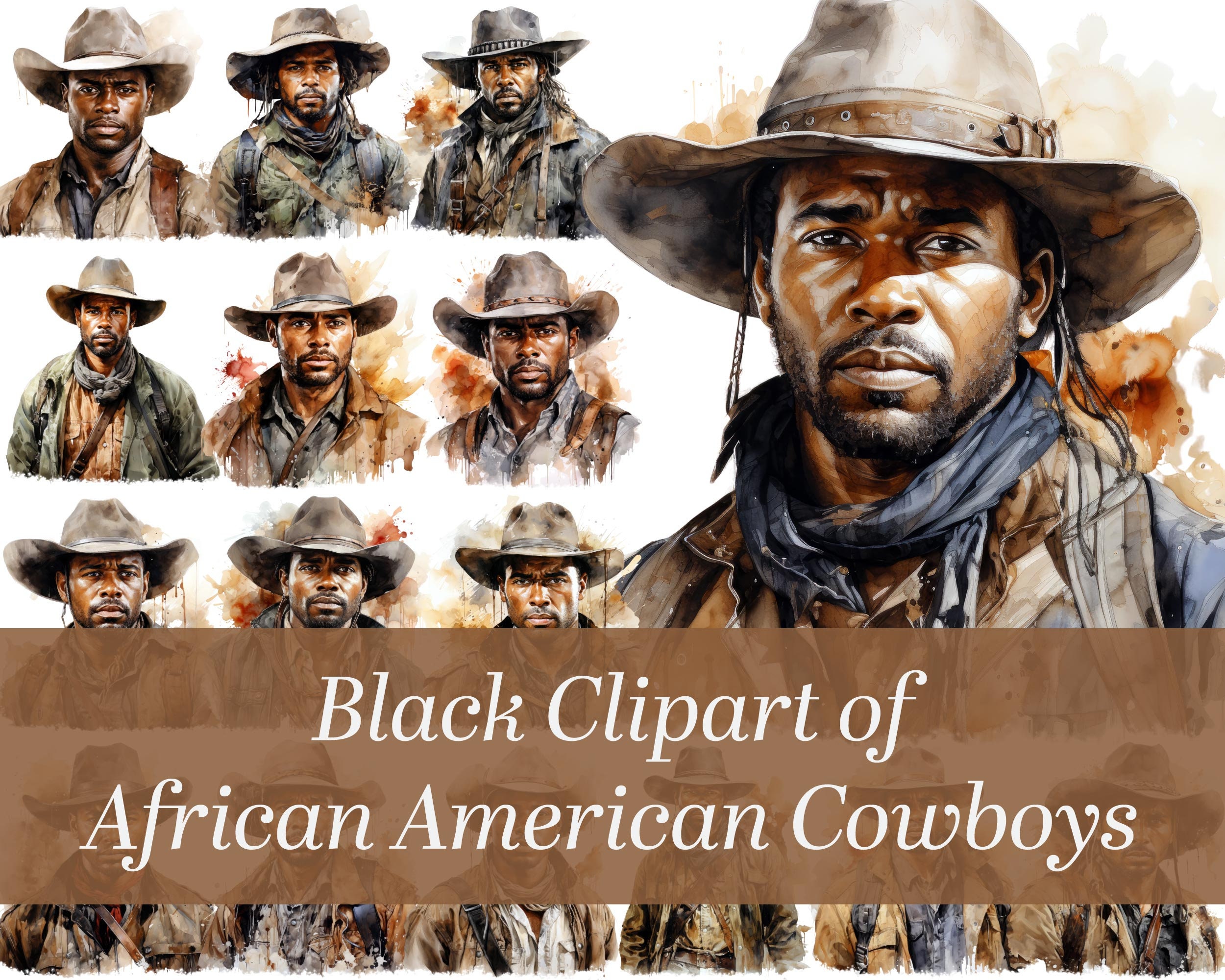 African American Clipart of Wild West Cowboys in Watercolor Clipart ...