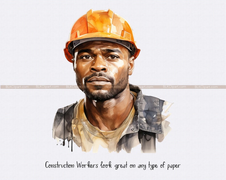 African American Clipart of Rugged Black Construction Workers. Black ...