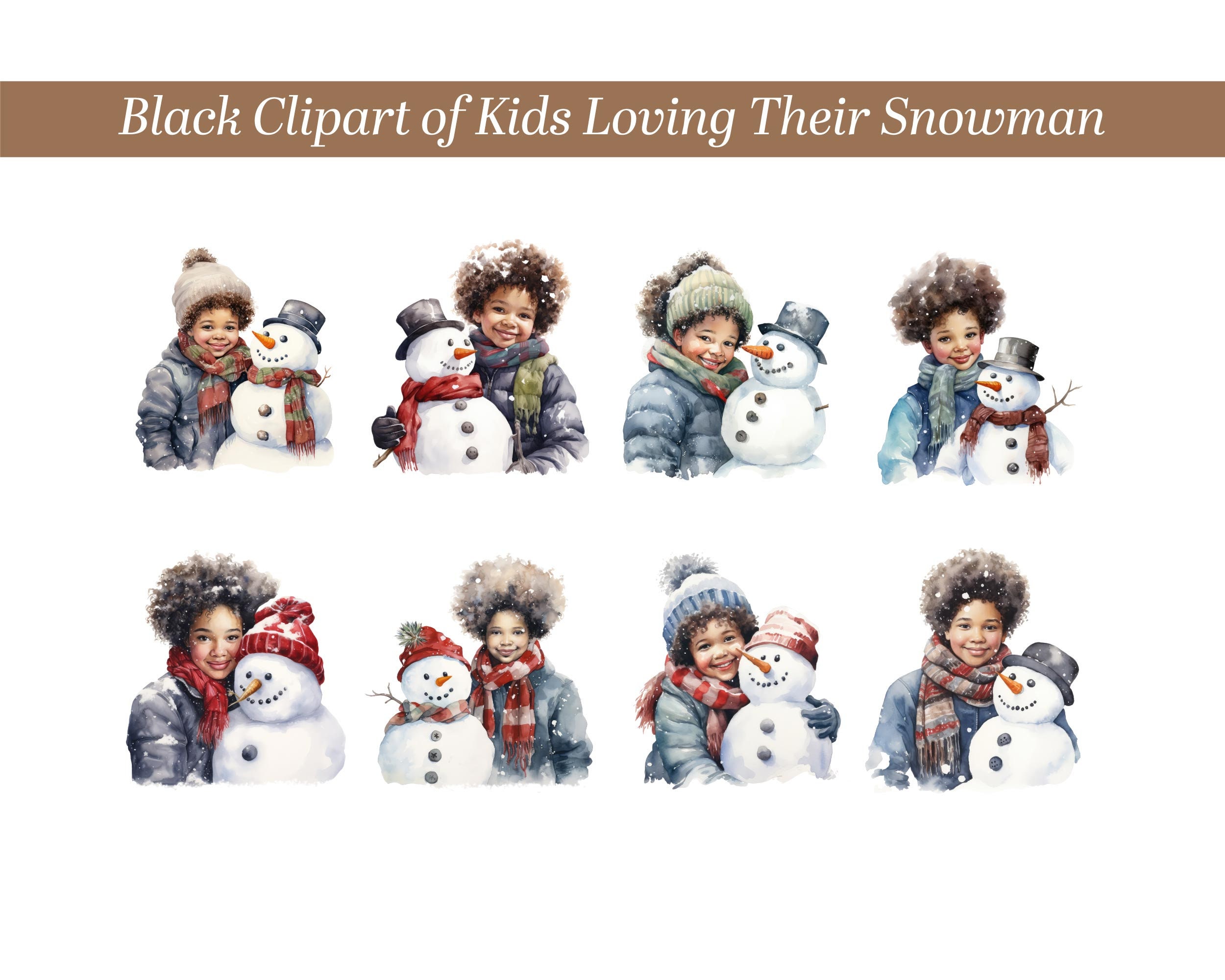 Clipart of African American Kids Loving Their Snowman. Commercial Use ...