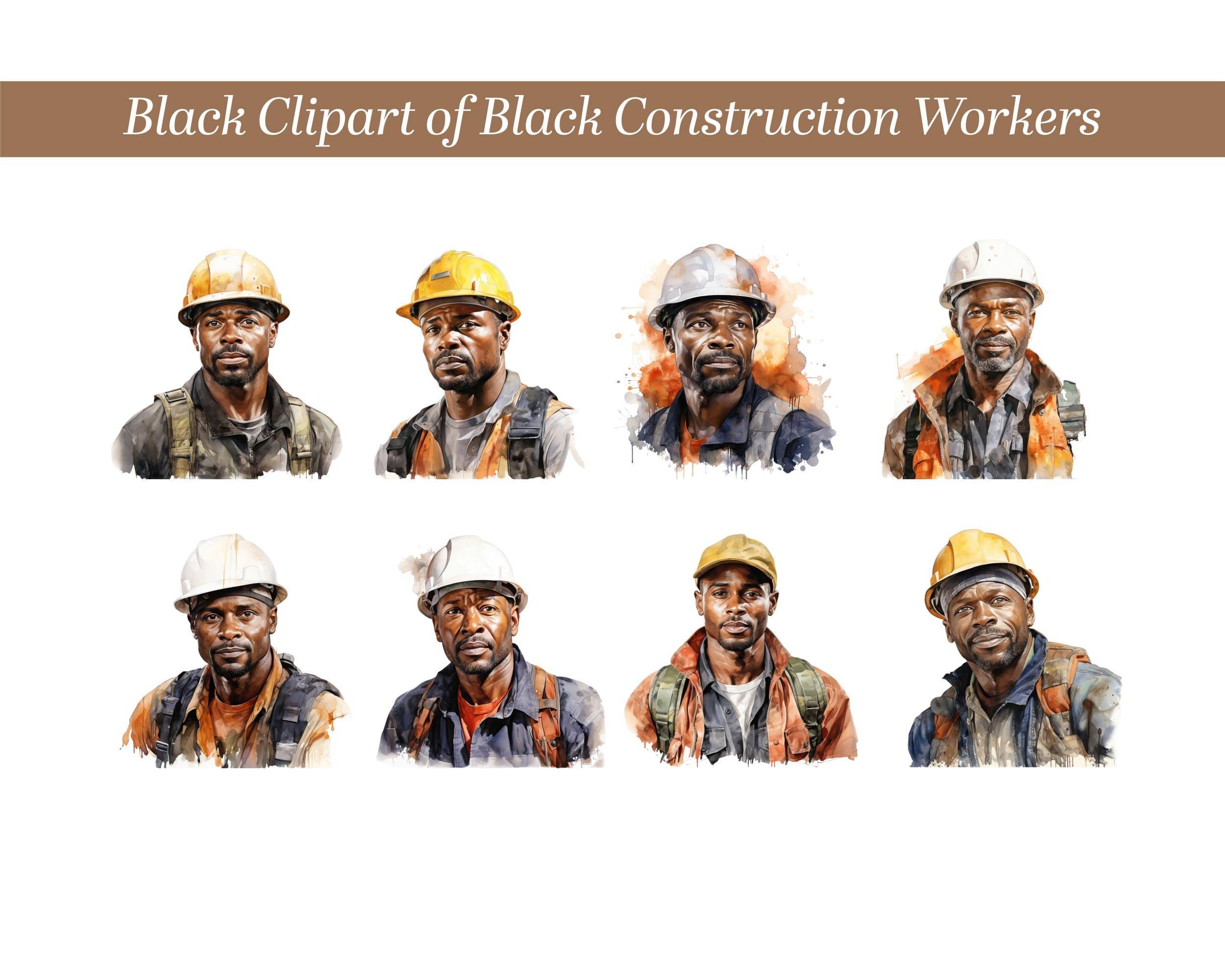 African American Clipart of Rugged Black Construction Workers. Black ...