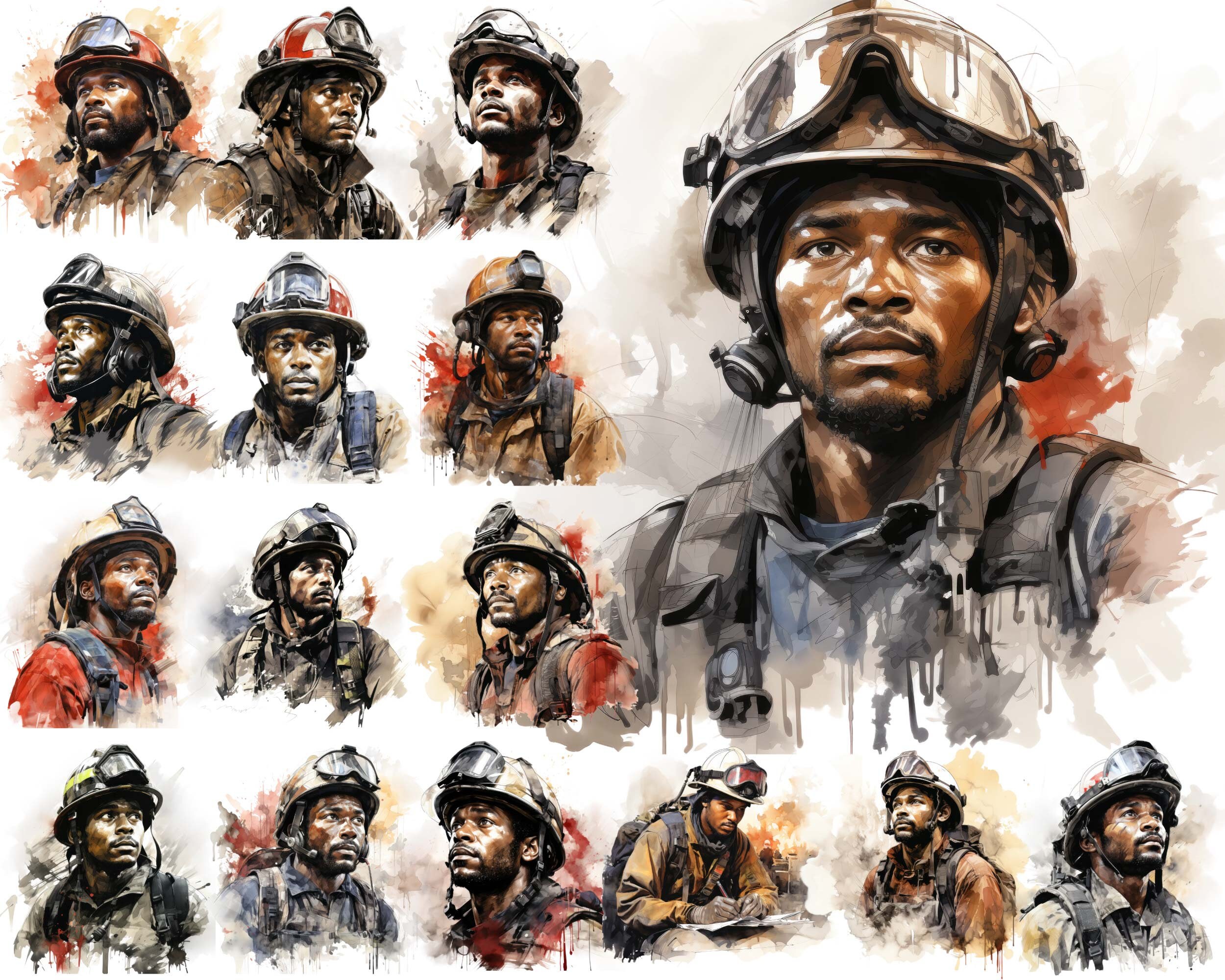 Clipart of Heroic African American Firefighters. Black Men Clipart ...