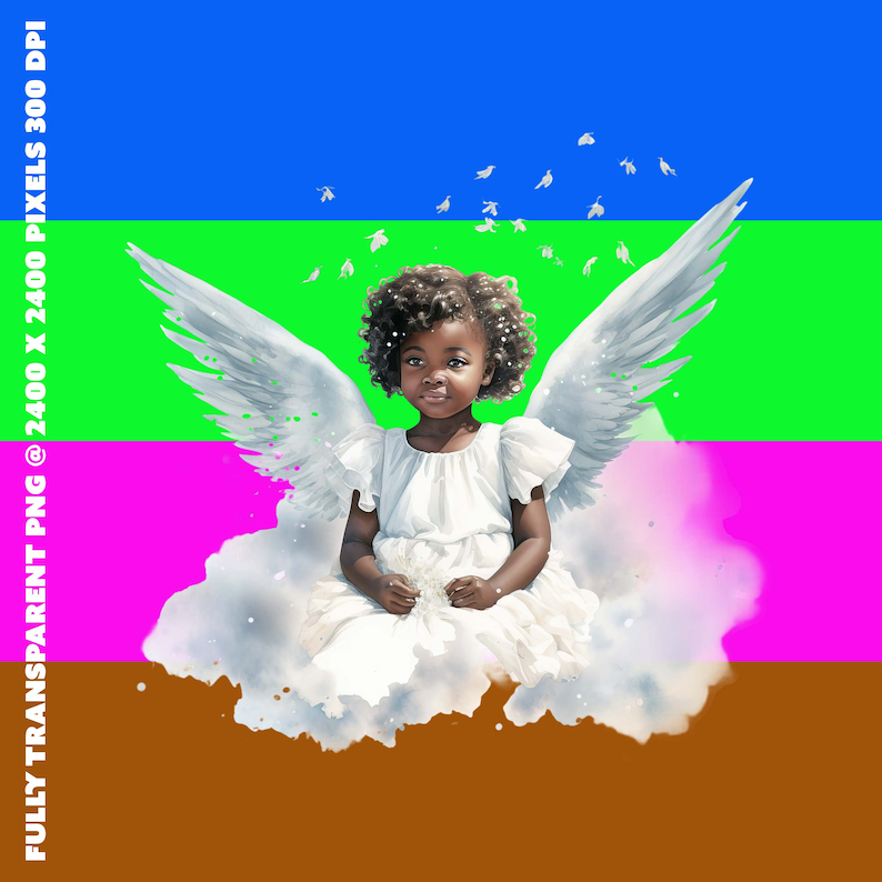 Black Child Clipart of African American Baby Angels Floating on a Cloud ...