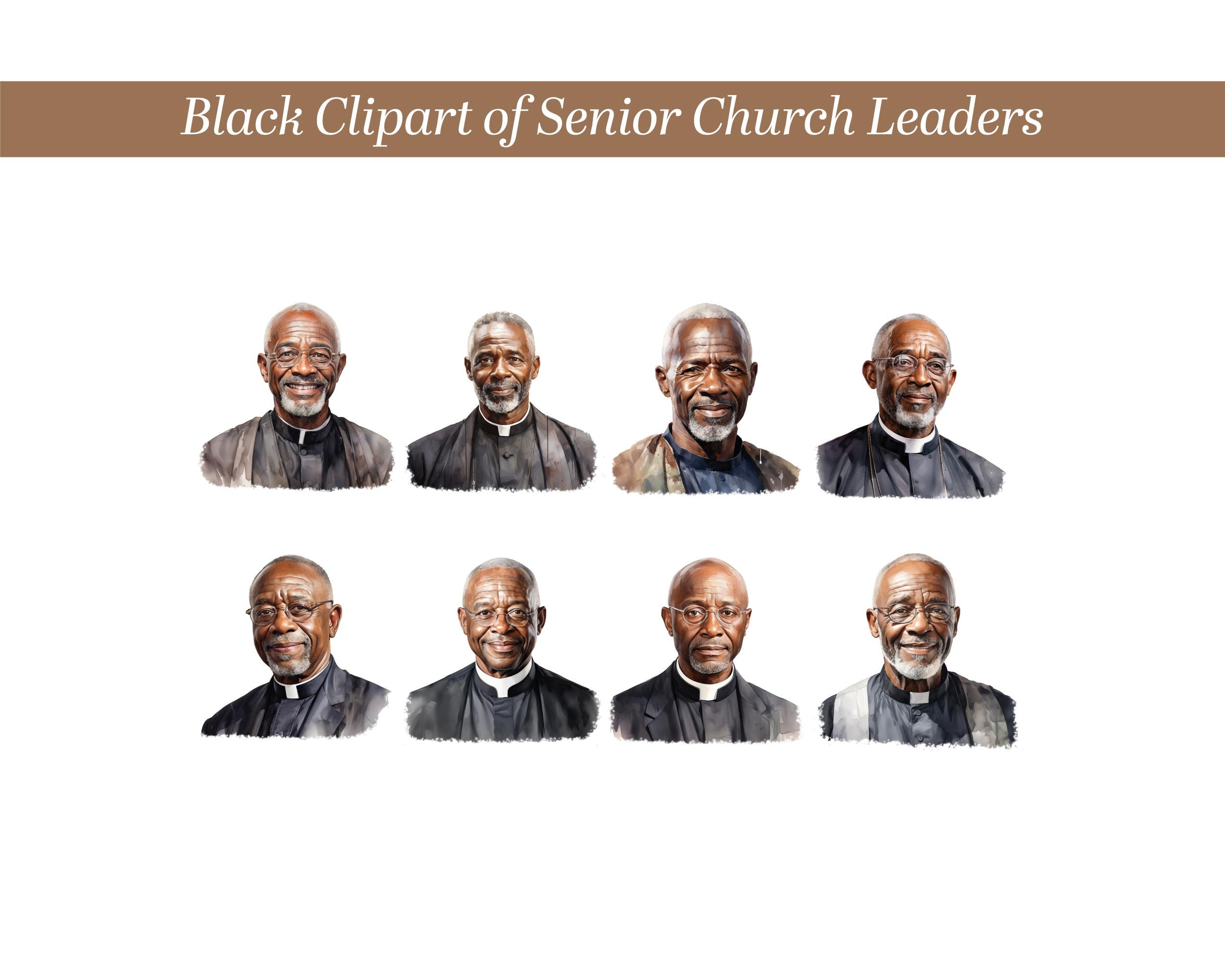 African American Church Leaders Watercolor Clipart (digital Download ...