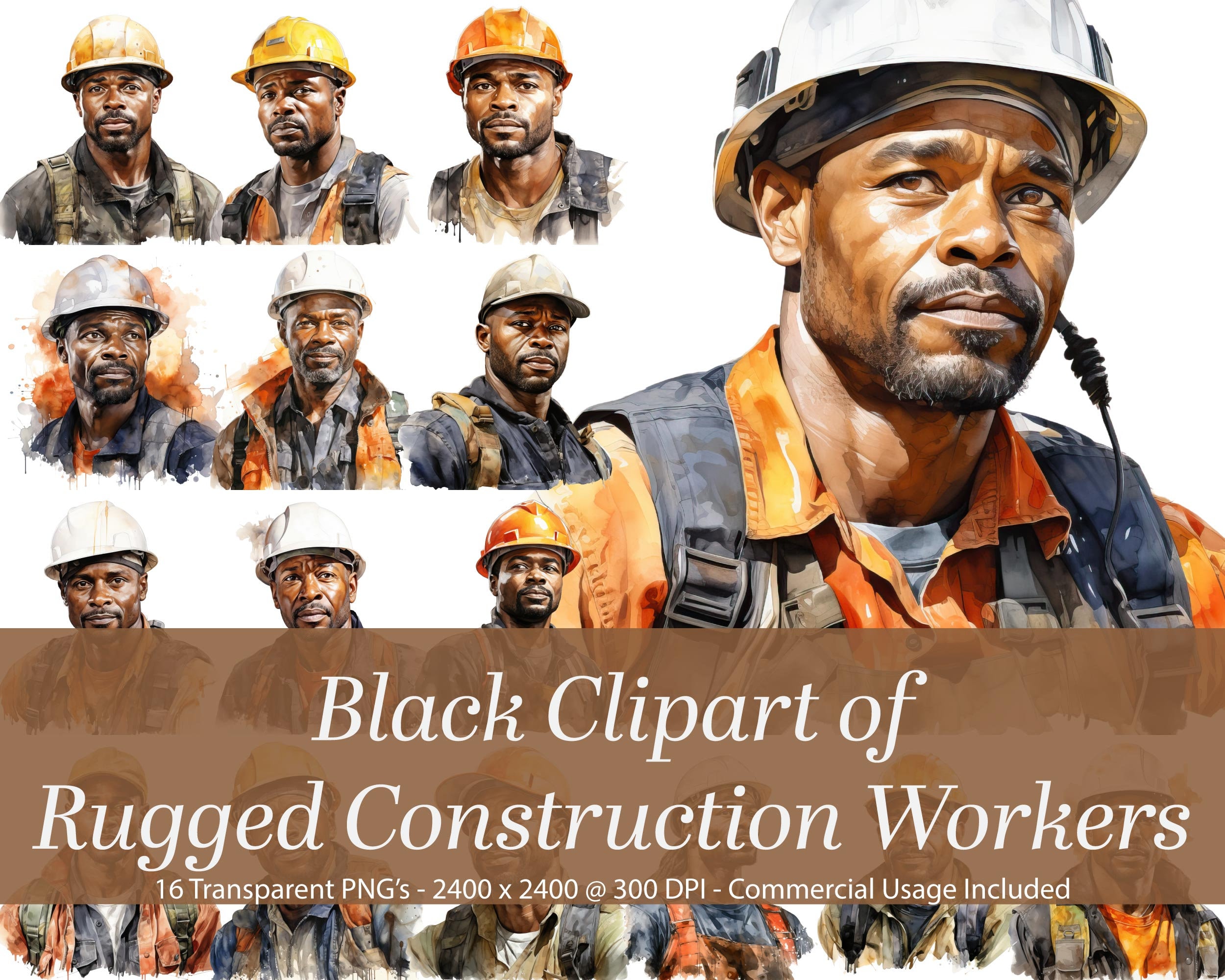African American Clipart of Rugged Black Construction Workers. Black ...