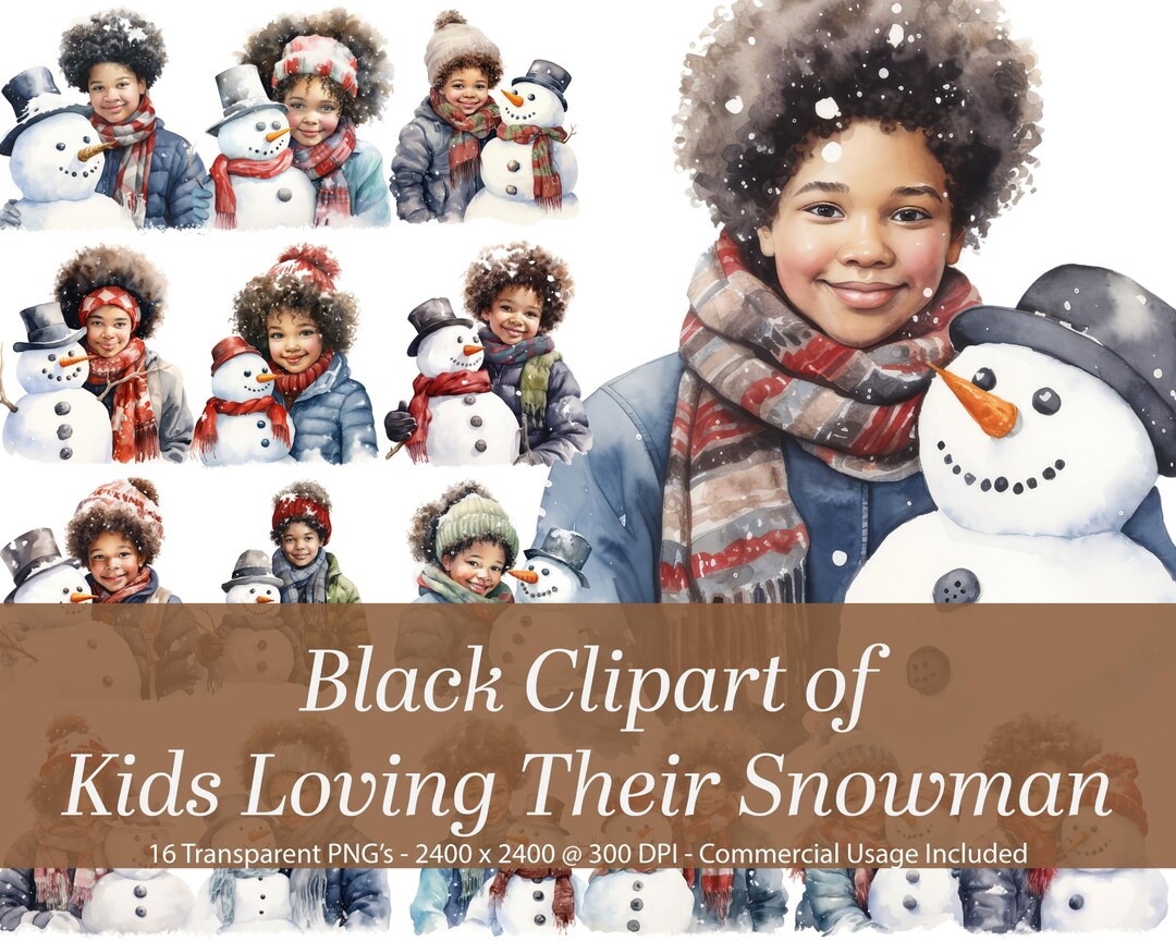 Clipart of African American Kids Loving Their Snowman. Commercial Use ...
