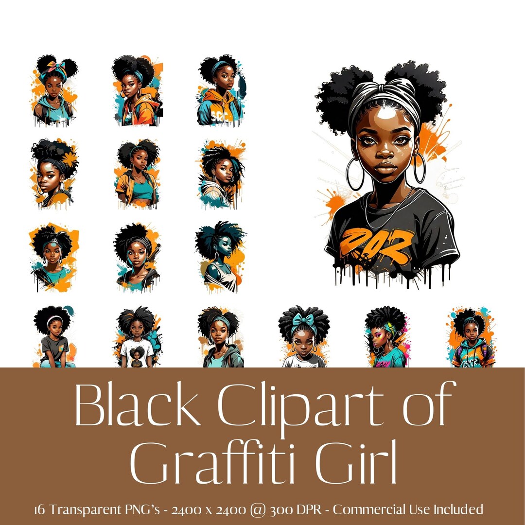 Graffiti Girls. African American Teen Girls Clipart, T-shirt Clipart ...