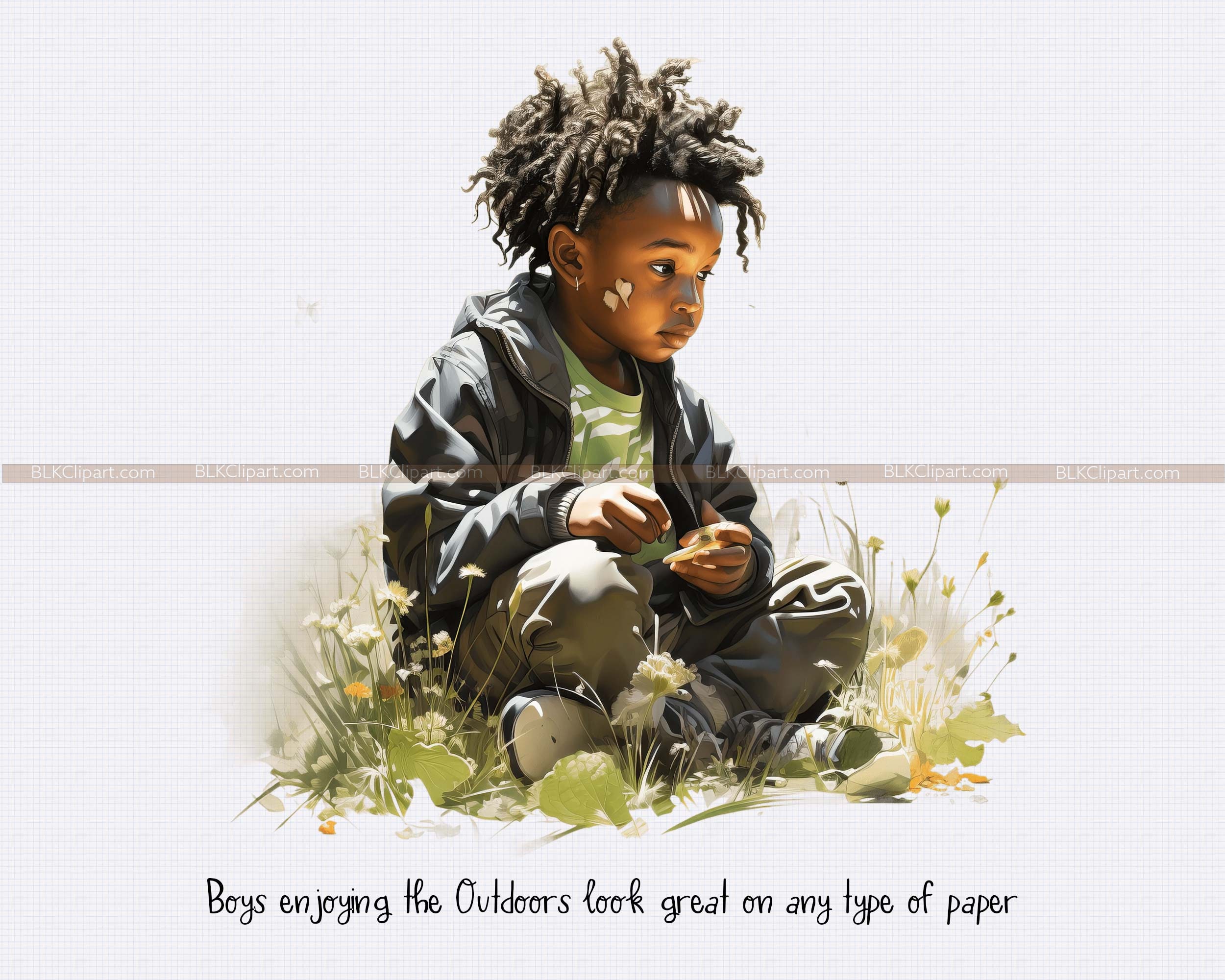 African American Boys Clipart: Outdoor Nature Play (PNG Digital ...