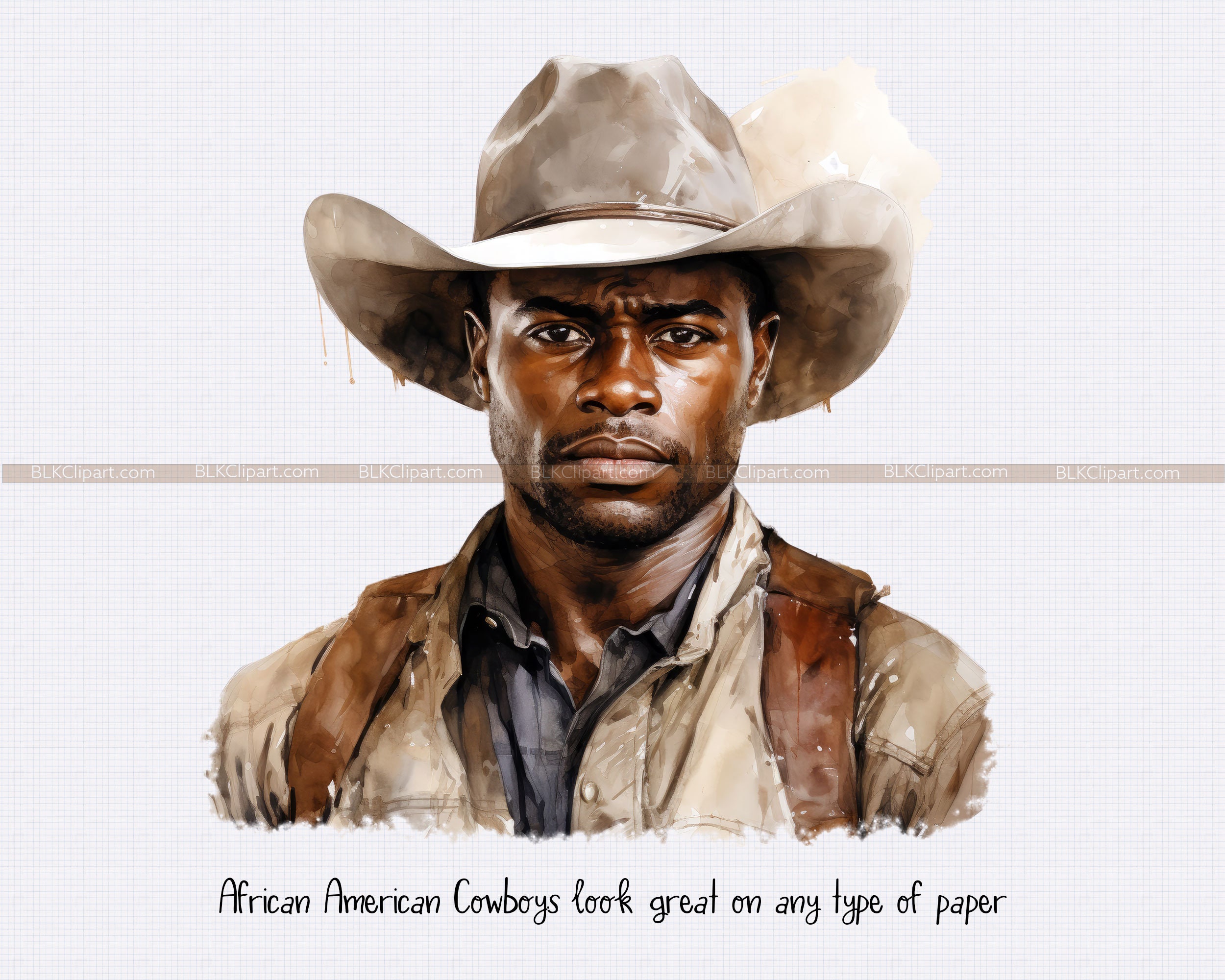 African American Clipart of Wild West Cowboys in Watercolor Clipart ...