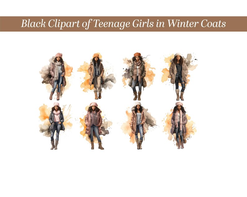 Clipart. African American Teenage Girls Wearing Their Favorite Winter ...