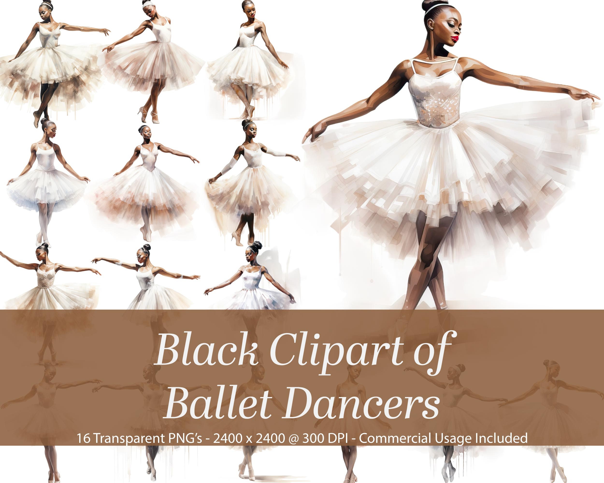 African American Ballerina Clipart: Elegant Dancer PNG (digital ...