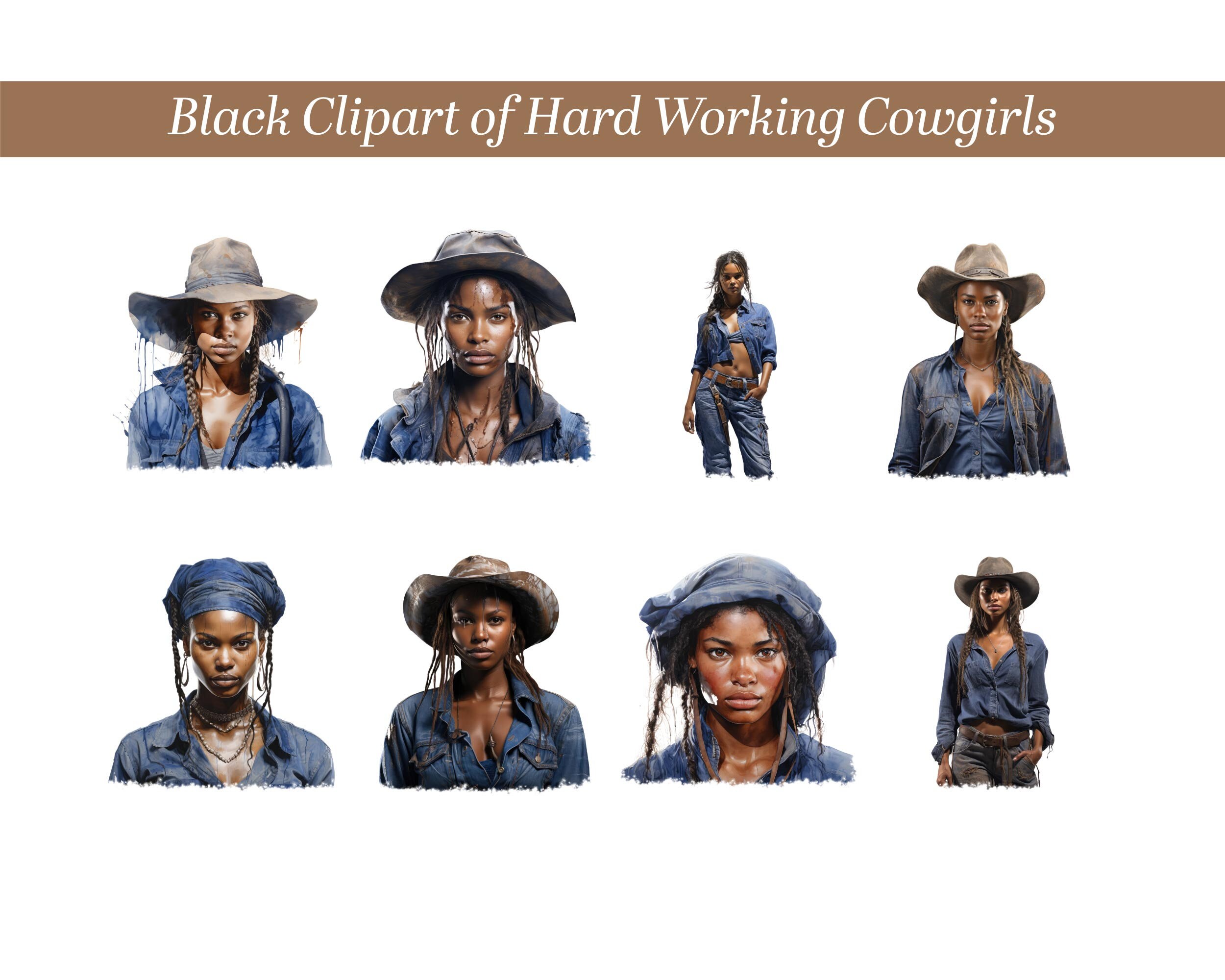 Black People Clipart of Very Busy African American Cowgirls. Beautiful ...