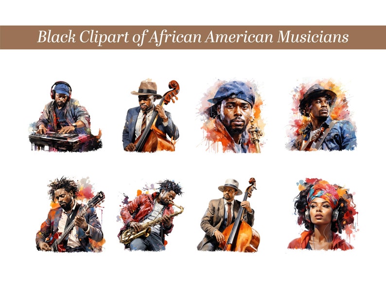 African American Musician Watercolor Clipart (transparent PNG) - Etsy