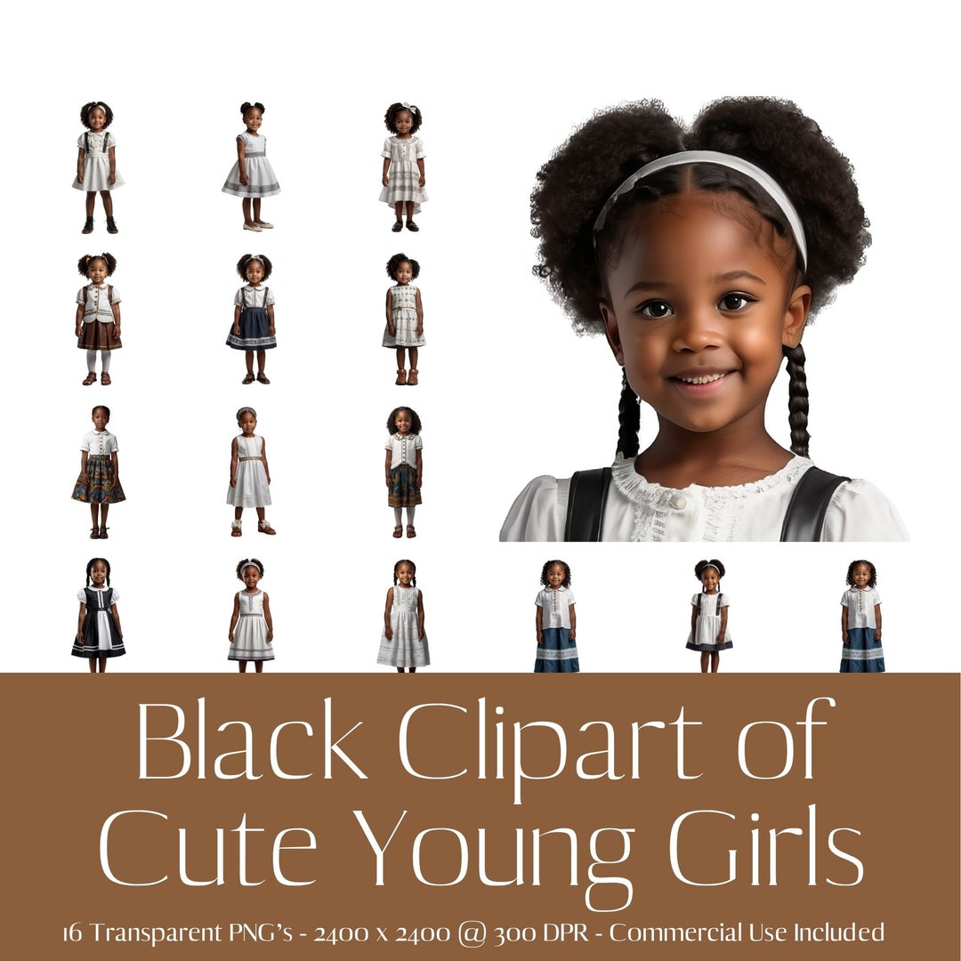 African American Clipart of Cute Young Black Girls Posing in New ...