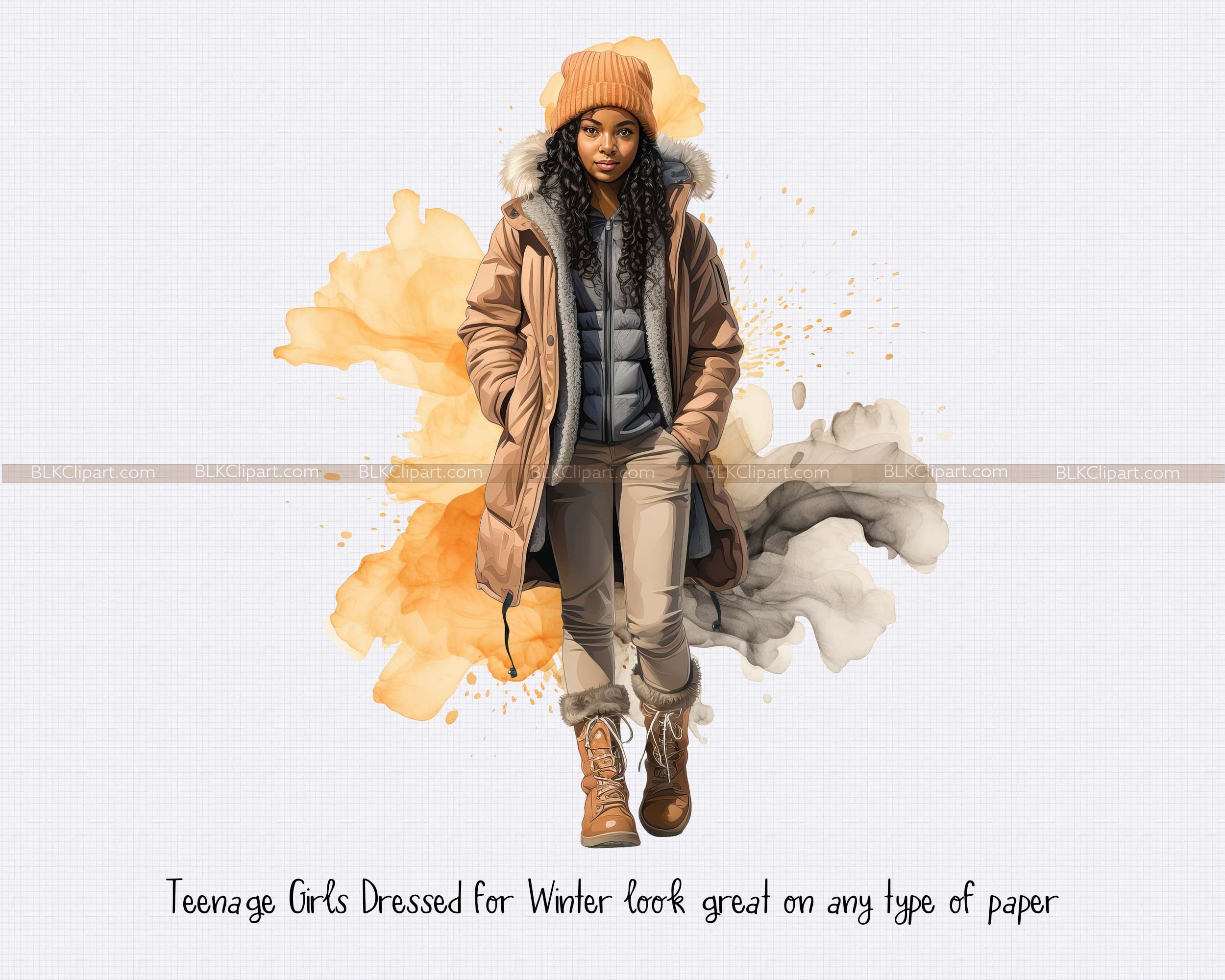 Clipart. African American Teenage Girls Wearing Their Favorite Winter ...