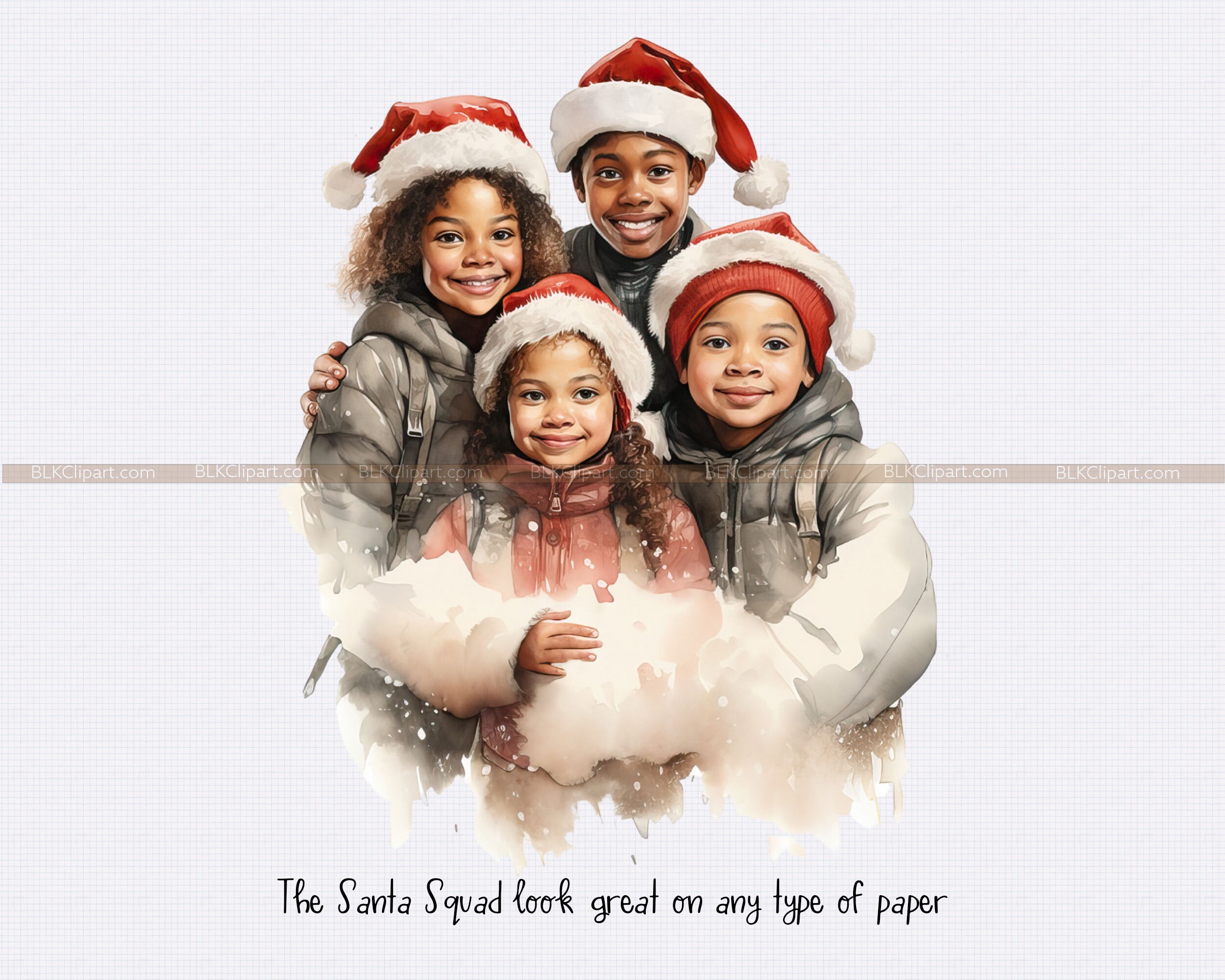 African American Santa Squad Watercolor Clipart (PNG Files) - Etsy