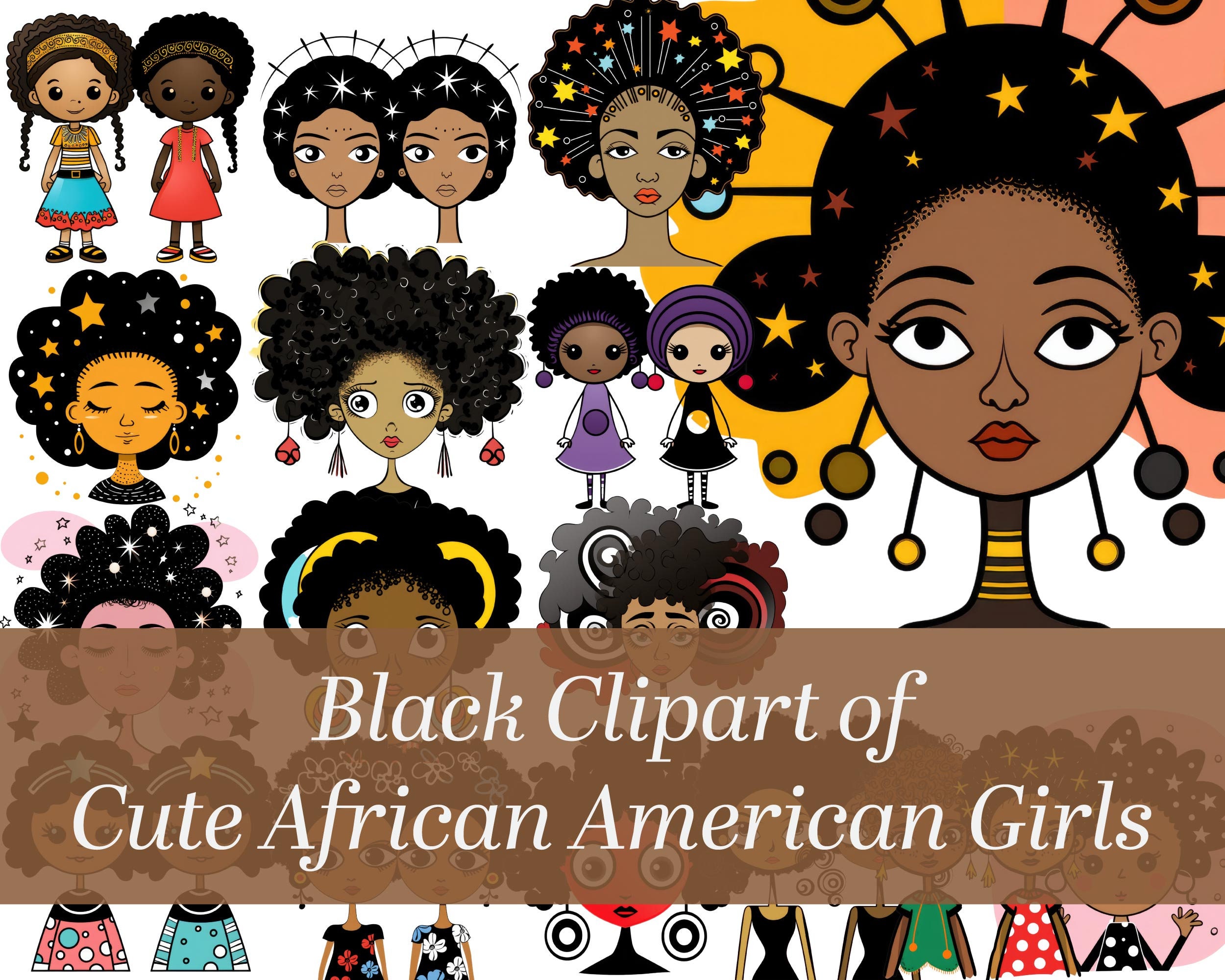 African American Clipart. Colorful Clipart of Beautiful African ...