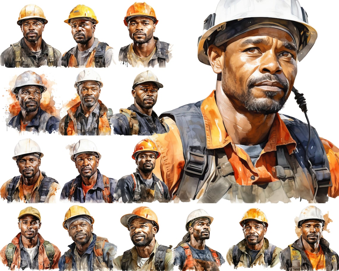African American Clipart of Rugged Black Construction Workers. Black ...