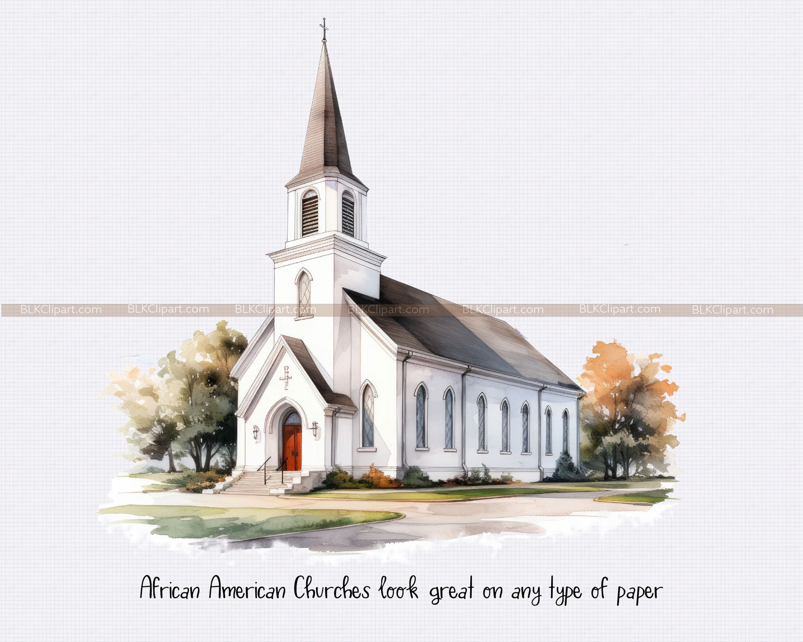 African American Clipart of Beautiful Black Churches. Devotional Black Churches Reproduced in ...