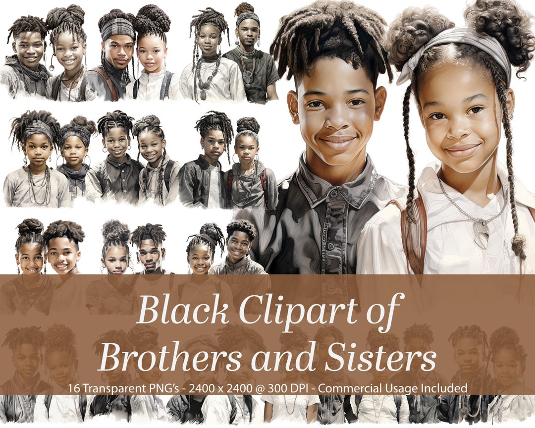 African American Siblings Clipart: Stylish Hair Poses (PNG Files) - Etsy