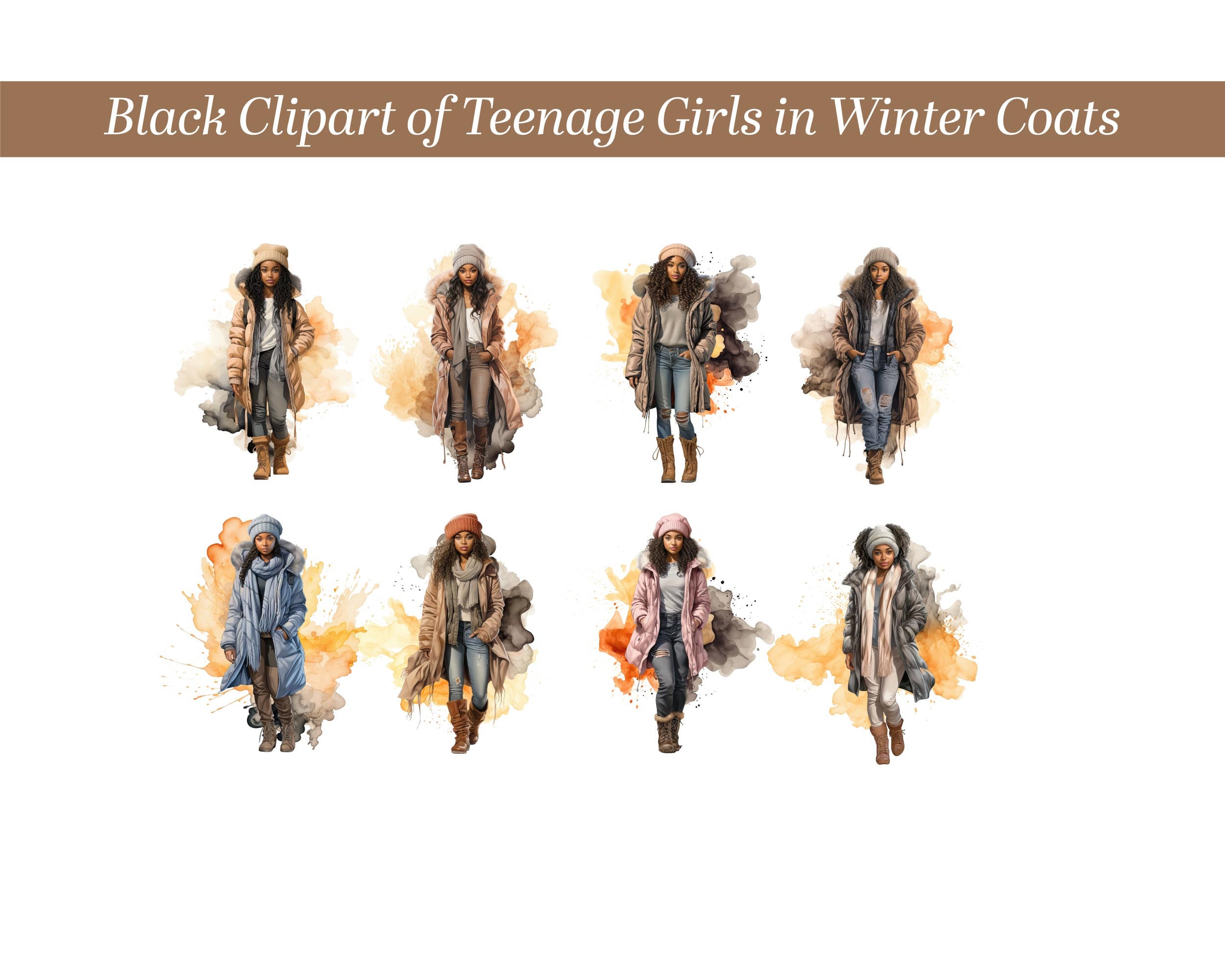 Clipart. African American Teenage Girls Wearing Their Favorite Winter ...