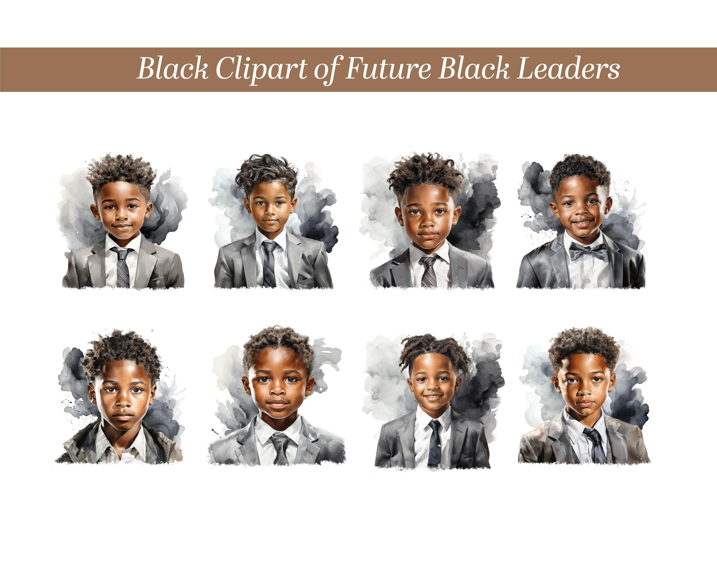 Young Black Leaders Clipart: Watercolor Boys in Suits (digital Download ...