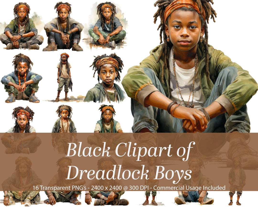 Young African American Boys With Dreadlocks. Watercolor Clipart. Black ...