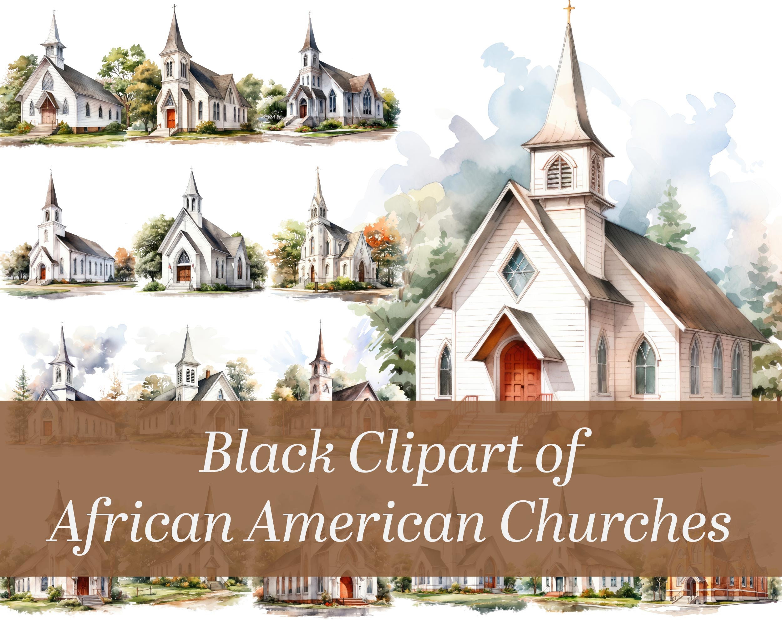 African American Clipart of Beautiful Black Churches. Devotional Black Churches Reproduced in ...