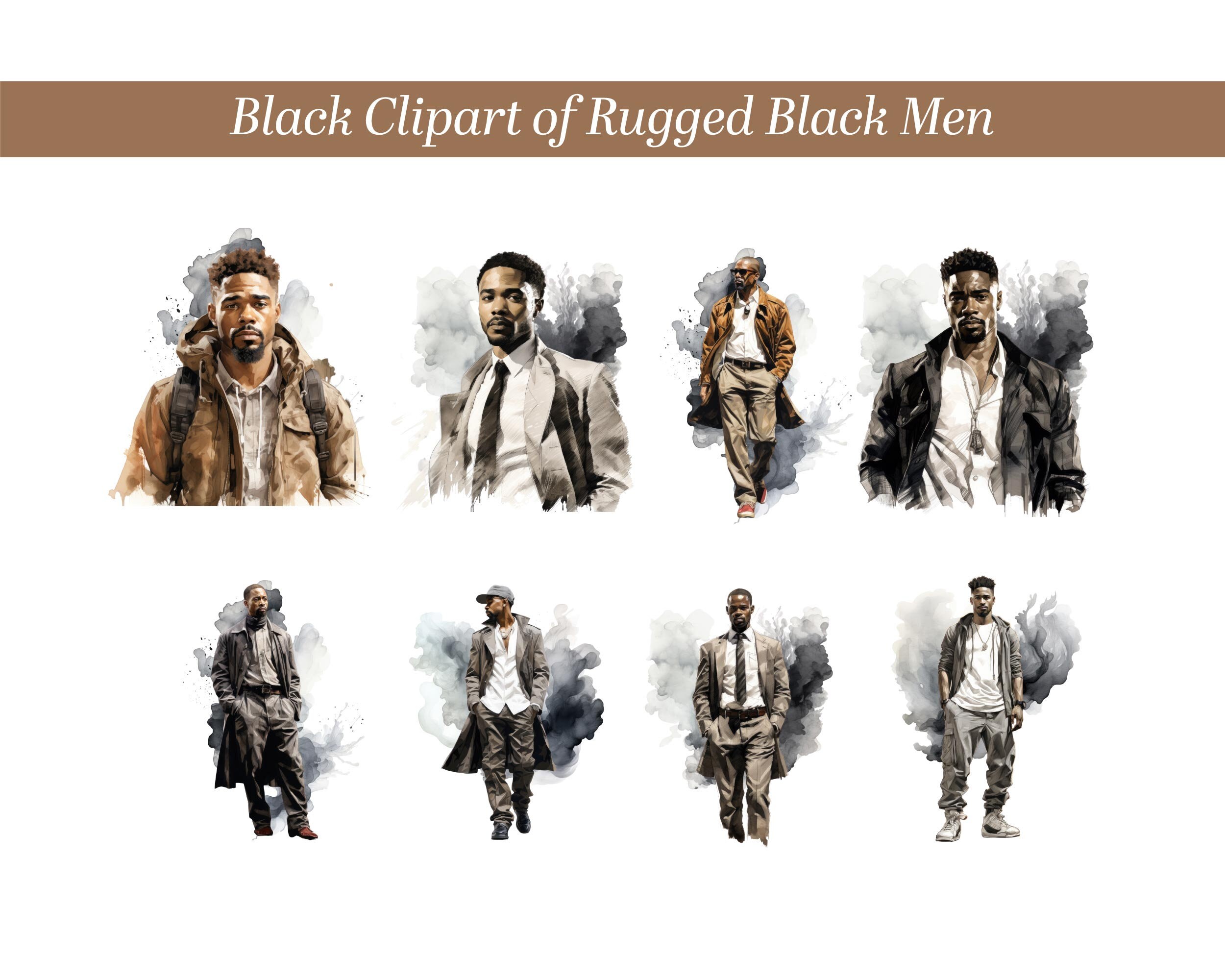 Black Clipart. African American Watercolor Clipart of Rugged Masculine ...