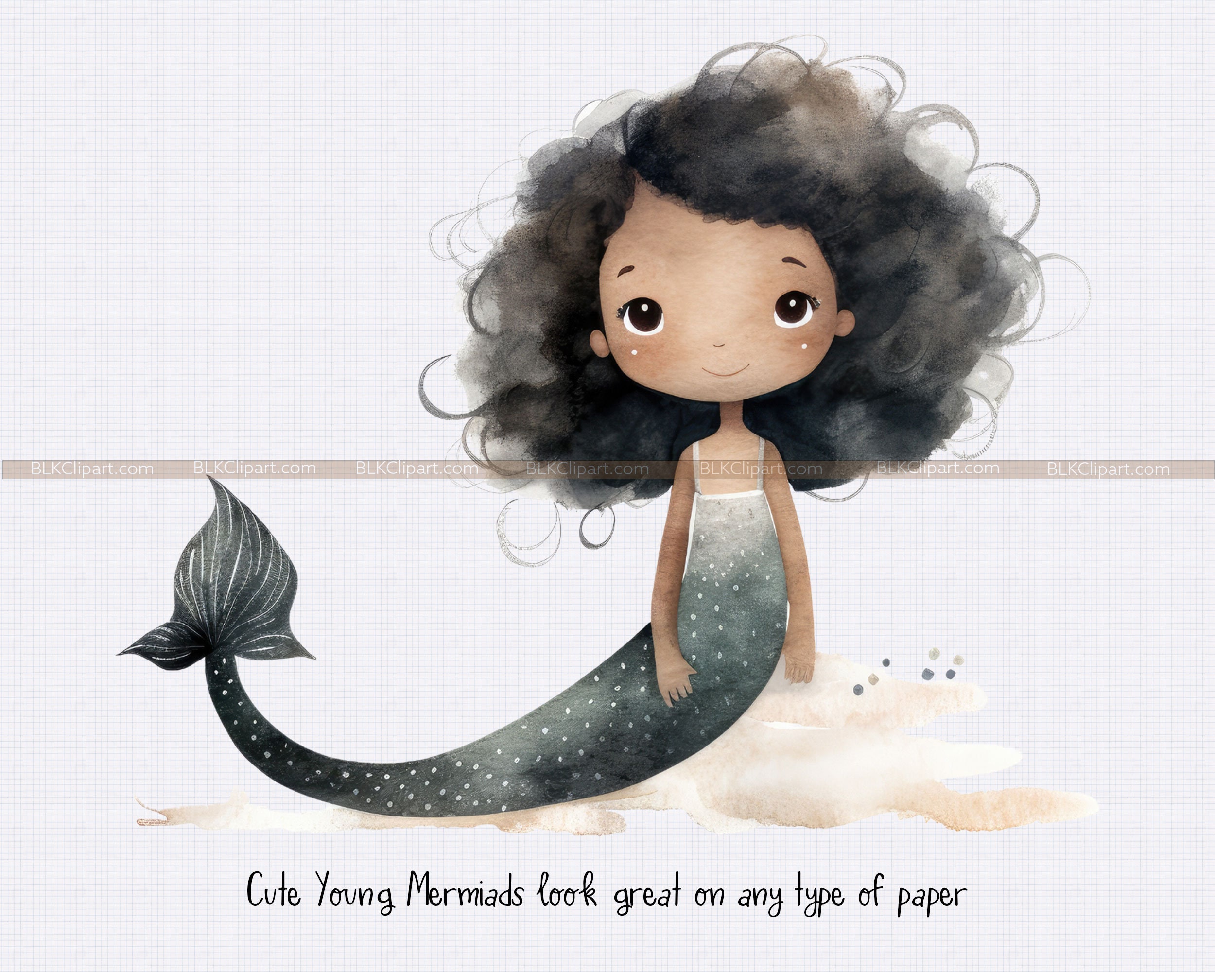 African American Clipart of Very Cute Young Mermaids. True Black ...
