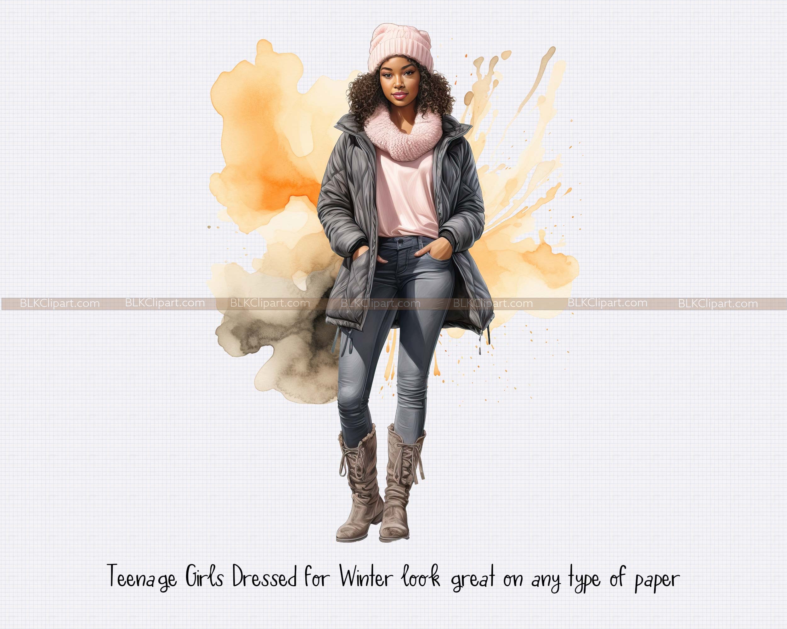 Clipart. African American Teenage Girls Wearing Their Favorite Winter ...