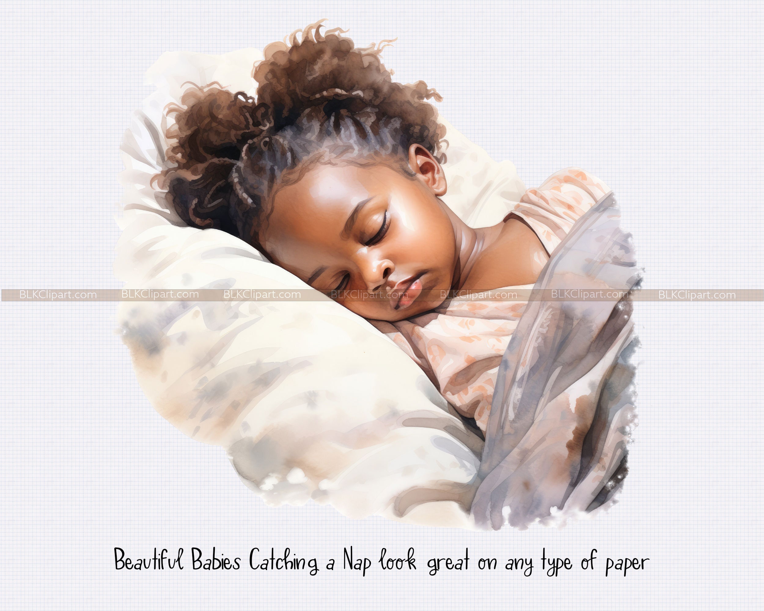 African American Watercolor Clipart of Beautiful Infant Black Girls ...