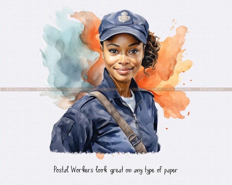 Watercolor African American Female Postal Worker Clipart (digital ...