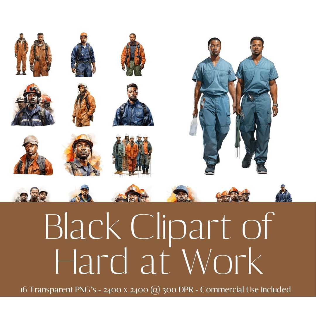 Black Men Workers Clipart: African American Labor PNG, Commercial Use ...