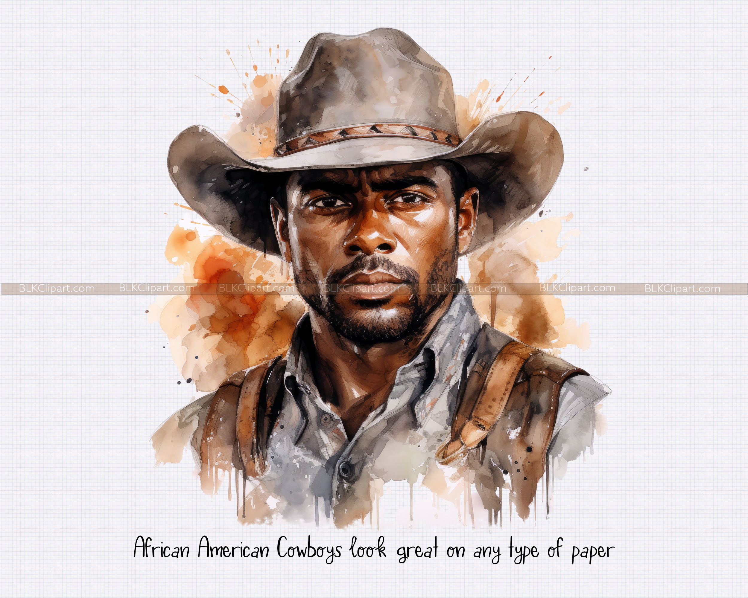African American Clipart of Wild West Cowboys in Watercolor Clipart ...