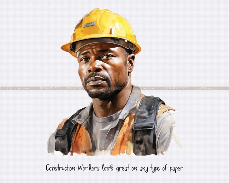 African American Construction Workers Clipart: Watercolor PNG (digital ...