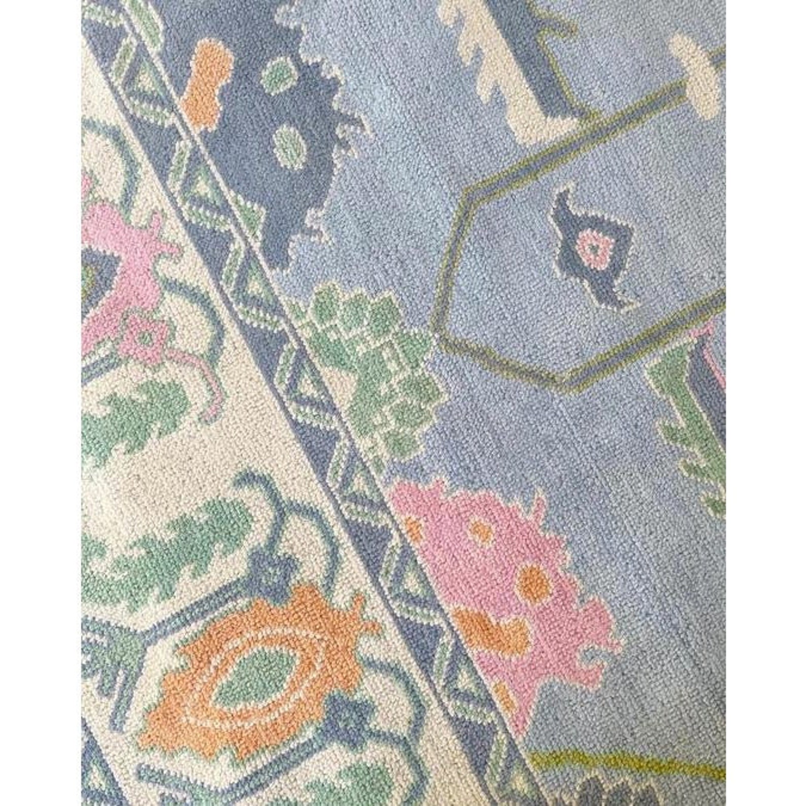 Modern Hand Knotted Oushak Rug in Shades of Blue & Green With Pops of ...