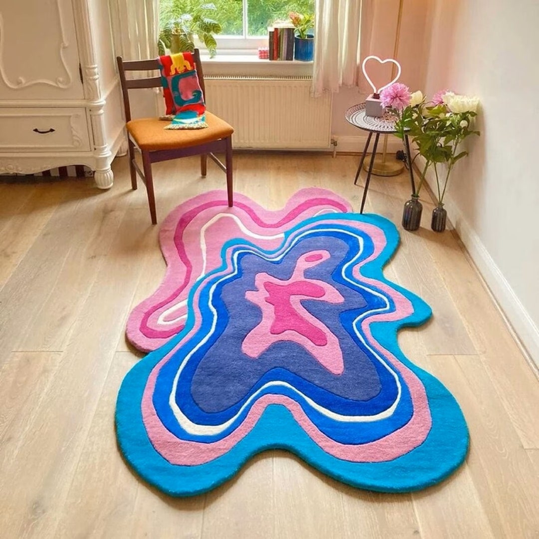 Abstract Irregular Shaped Rug, Y2k Rug, Hand-tufted Wool Area Rug ...
