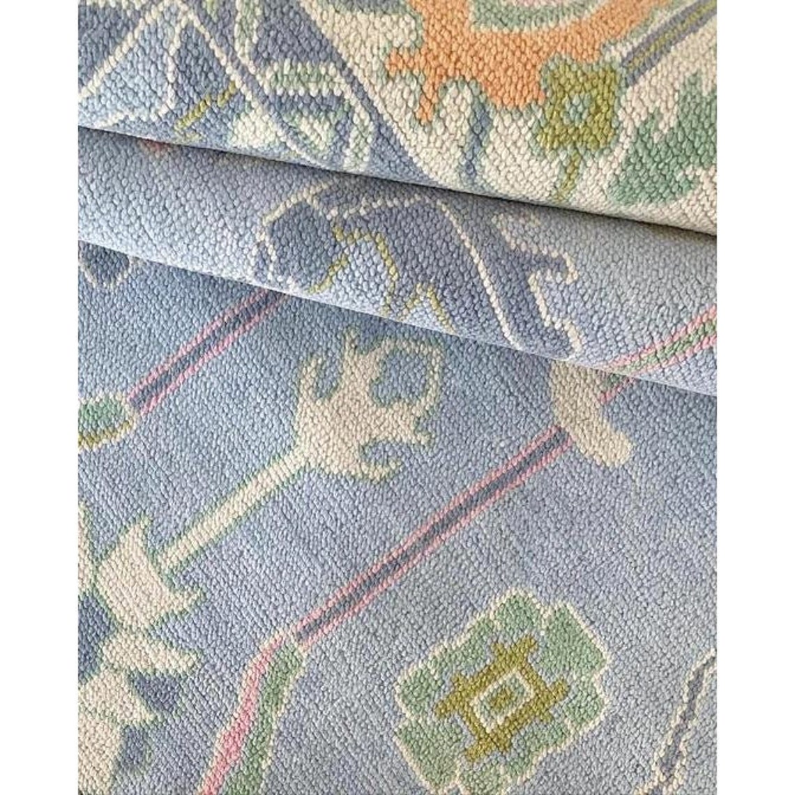 Modern Hand Knotted Oushak Rug in Shades of Blue & Green With Pops of ...