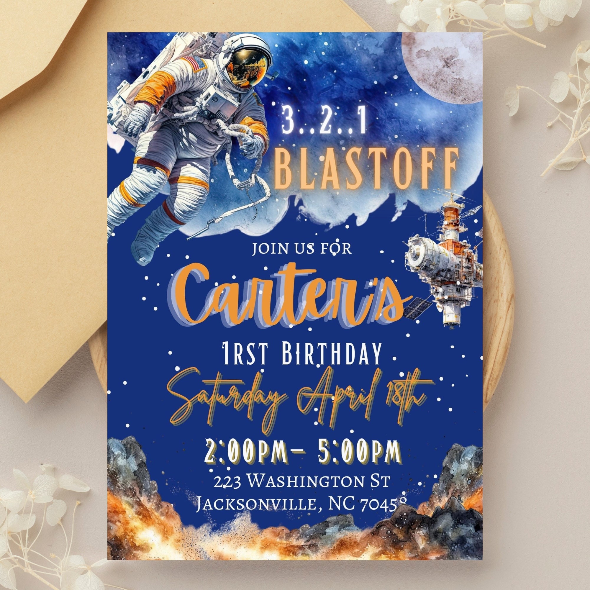 Outer Space Birthday Party Invitation Template, Editable Space Birthday ...